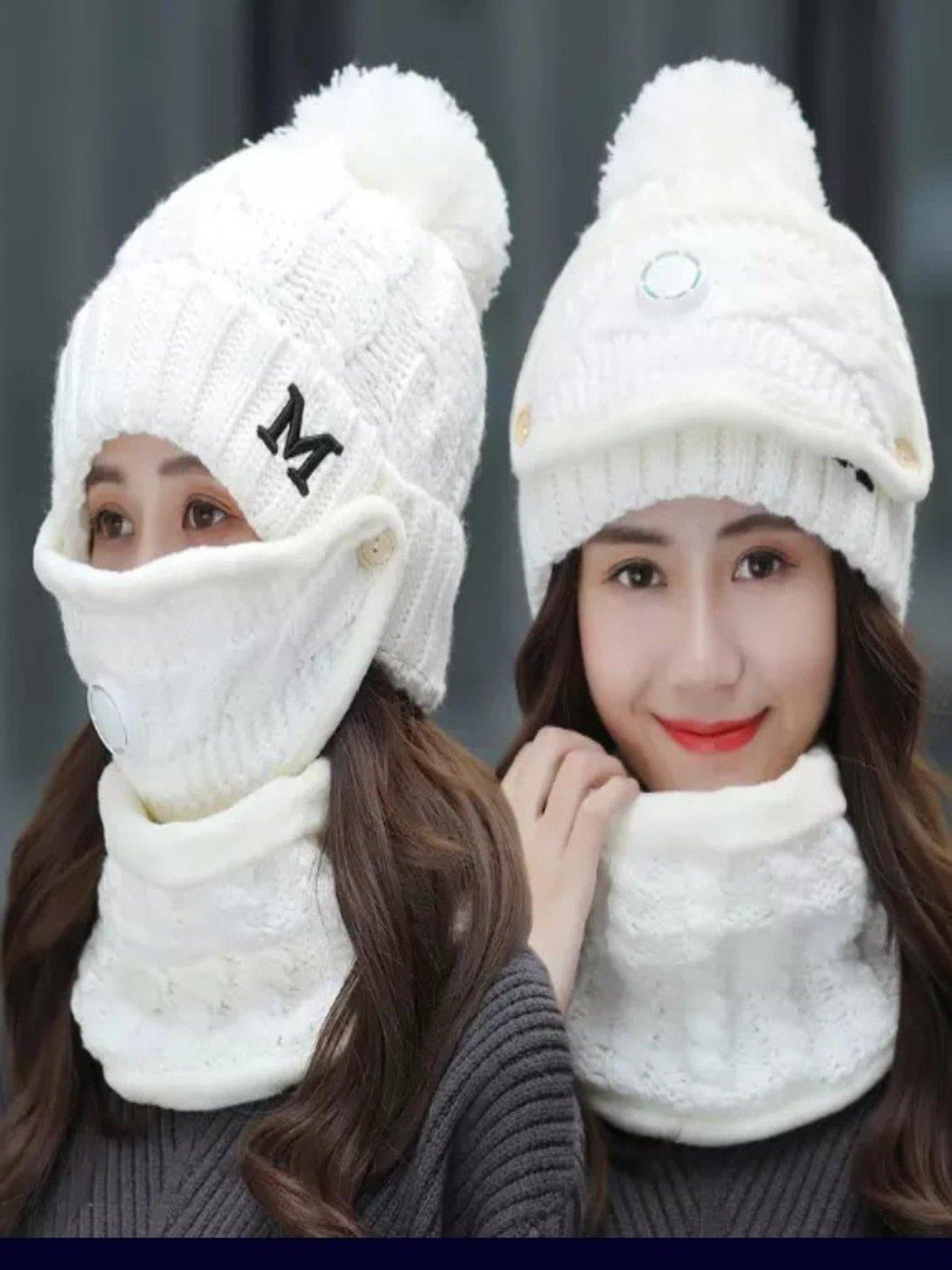 Women Winter Knit 3pcs Hat Set with Breathing Valve - Walmart.com
