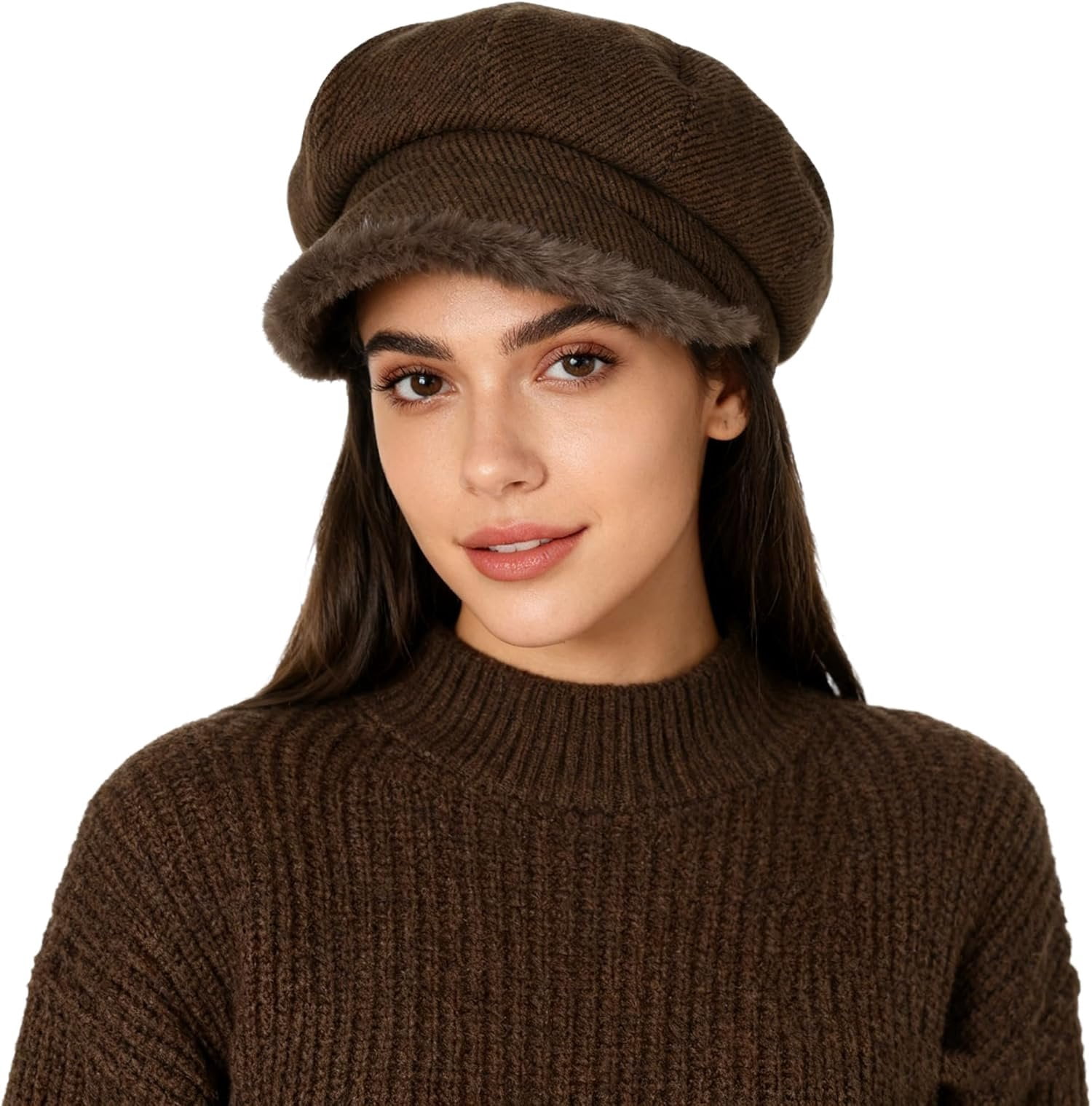 Women Winter Newsboy Cap Retro Plush Painter Hat Thick Warm Octagonal ...