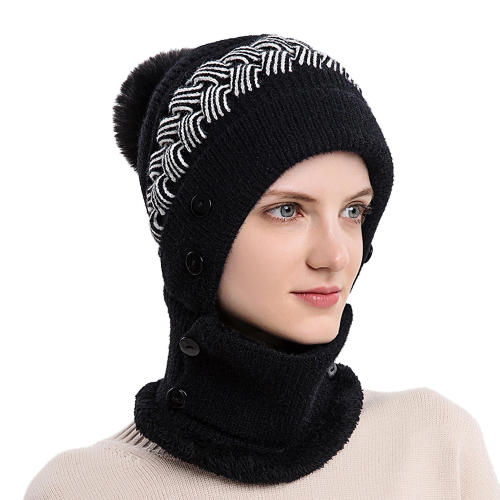Women Winter Outdoor Riding Headgear Cold-Proof Ski Cap Warm Bib Face ...