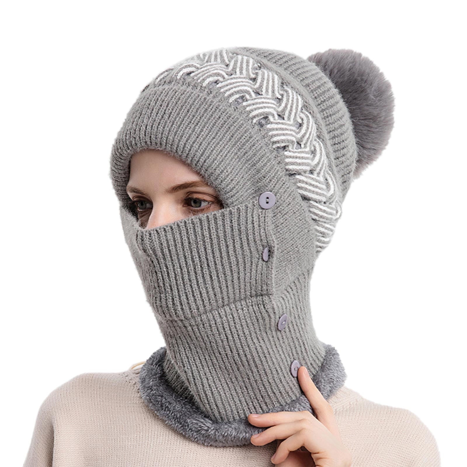 Women Winter Outdoor Riding Headgear Cold-Proof Ski Cap Warm Bib Face ...