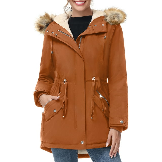 Women Winter Parka Coat, Windproof Women Winter Coat Fleece Lined Long ...