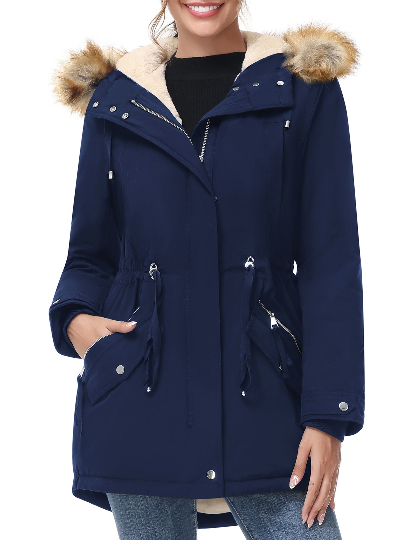 Women Winter Parka Coat, Windproof Women Winter Coat Fleece Lined Long ...
