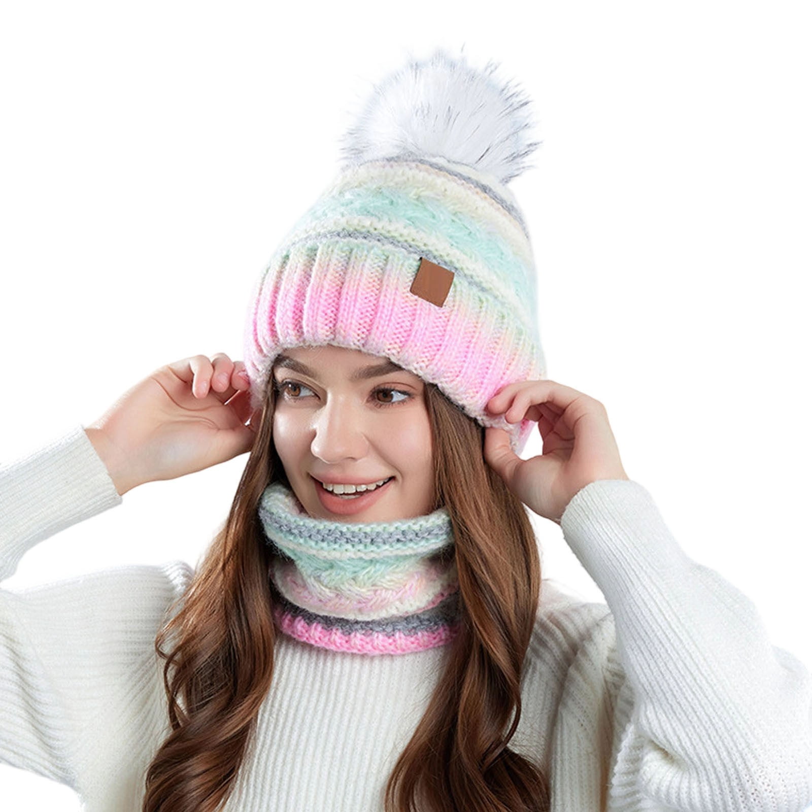 Women Winter Plush Knit Hat Scarf Set - Soft Lined Beanie And Neck ...