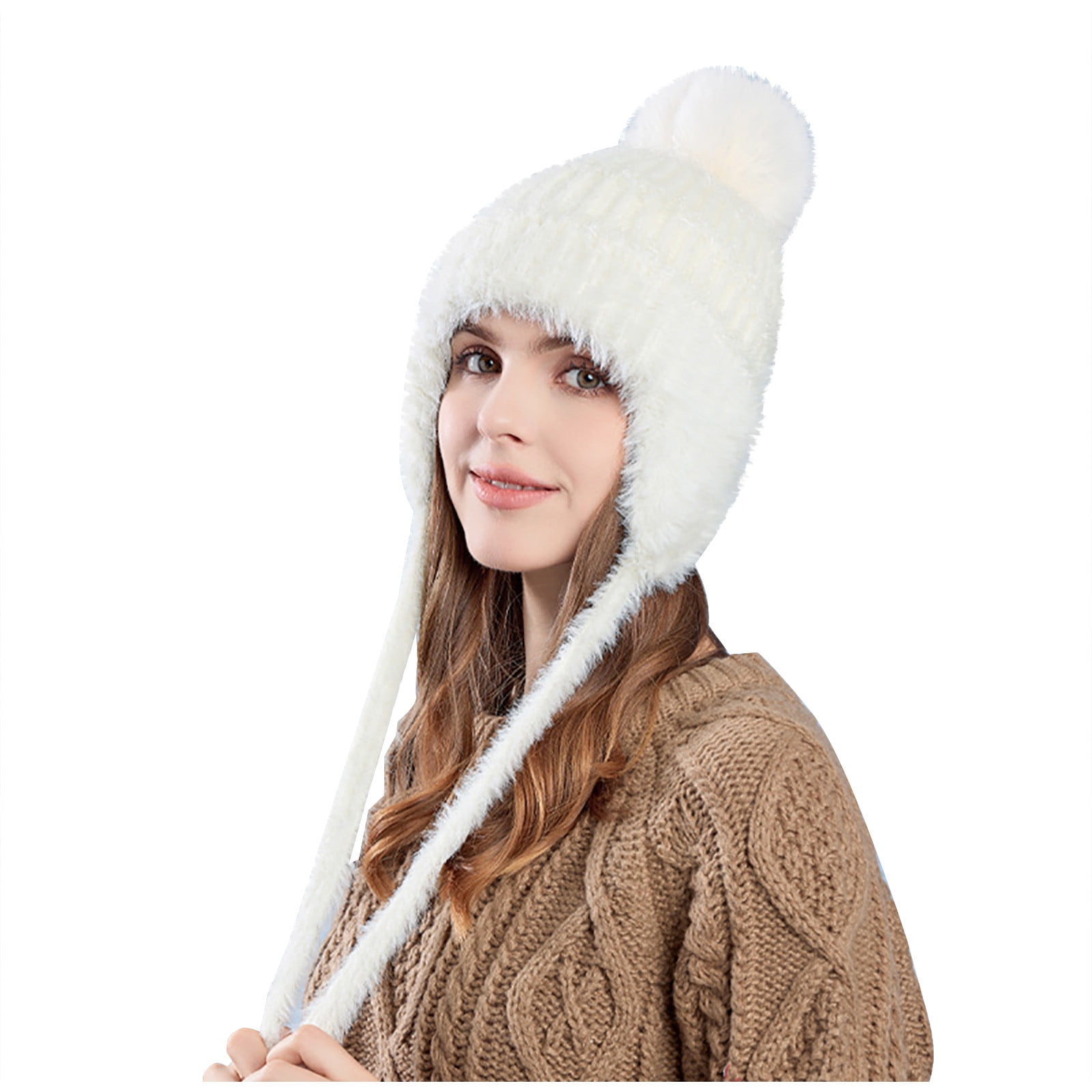 Women Winter Sherpa Beanie Hats Knit Ear Flaps Peruvian Cover Ears ...