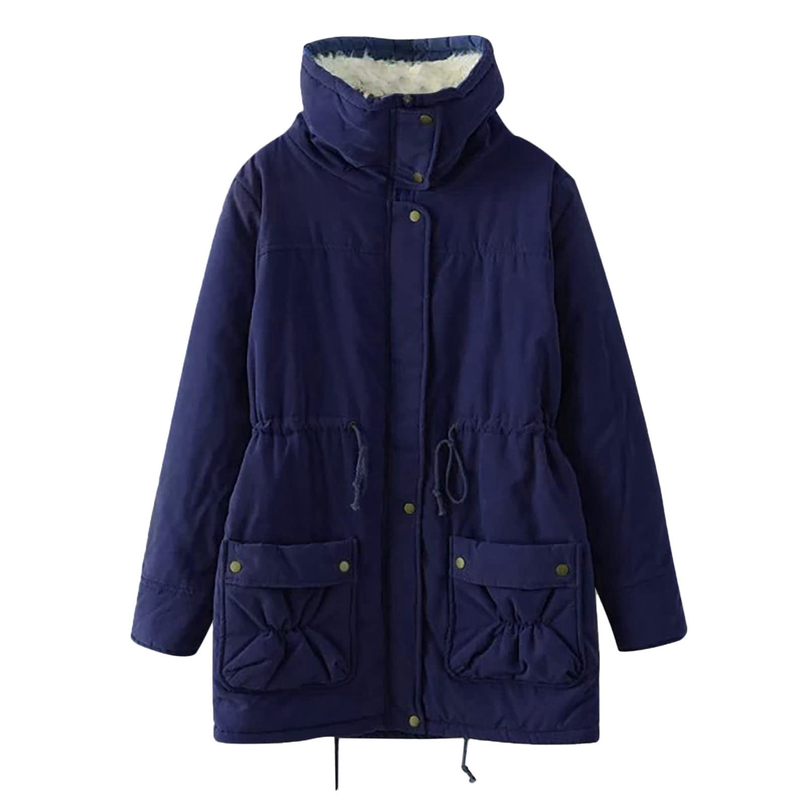 Women Winter Soft Fleece Lined Coat Mid Length Thick Warm Jacket Casual ...