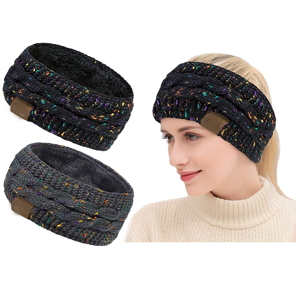 Women Winter Warm Headband Fuzzy Fleece Lined Thick Cable Knit Head ...
