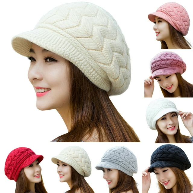 Women Winter Warm Knit Hats Caps Wool Snow Ski Cap Beanie Ski Berets ...
