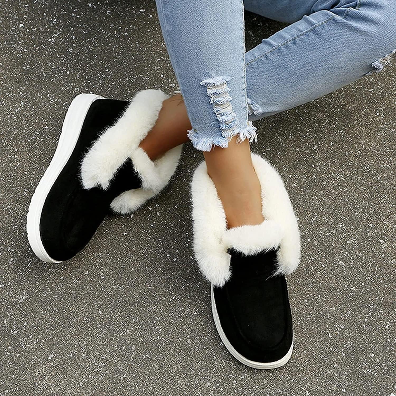 Women Winter Warm Shose Ladies Ankle Boots Plush Fur Snow Boots Slip On ...