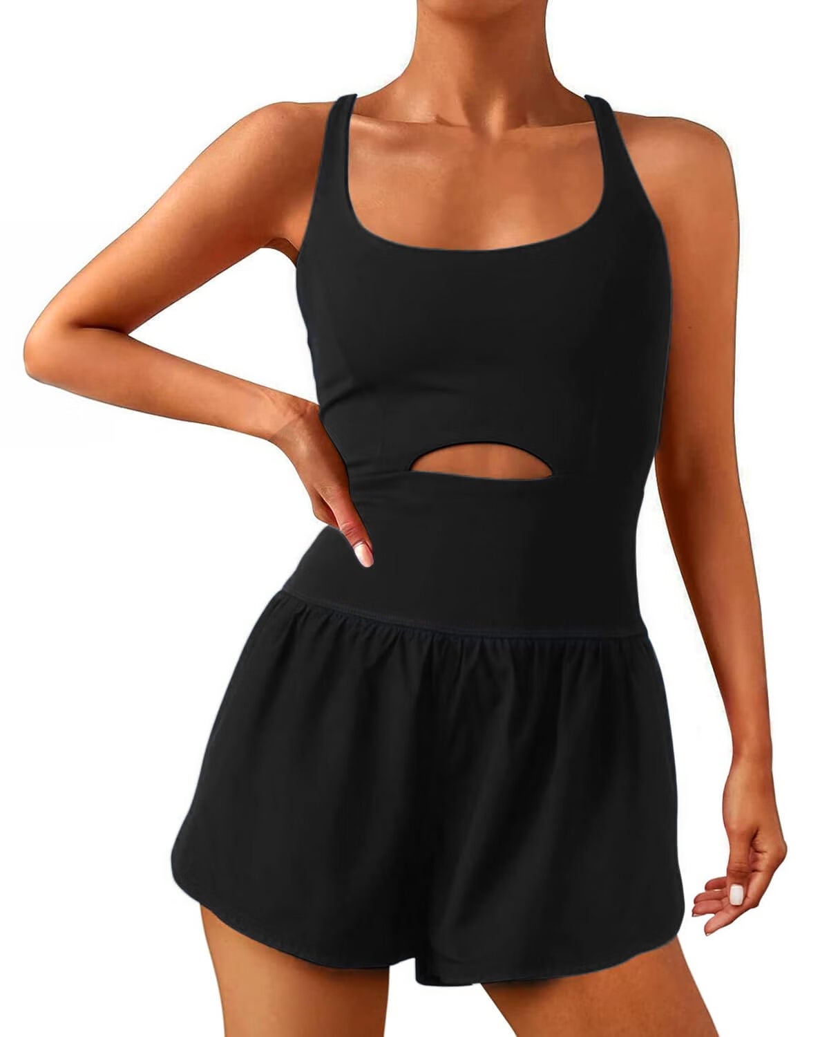 Women Workout Romper Onesie with Padded Bras Sleeveless One Piece ...