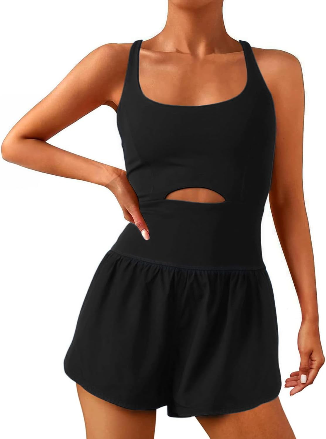 Women Workout Romper Onesie with Padded Bras Sleeveless One Piece ...
