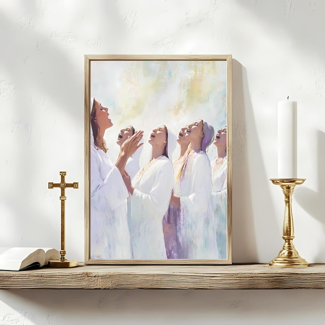 Women Worshiping In White, Christian Praise Art Print, Faithful Sisters ...