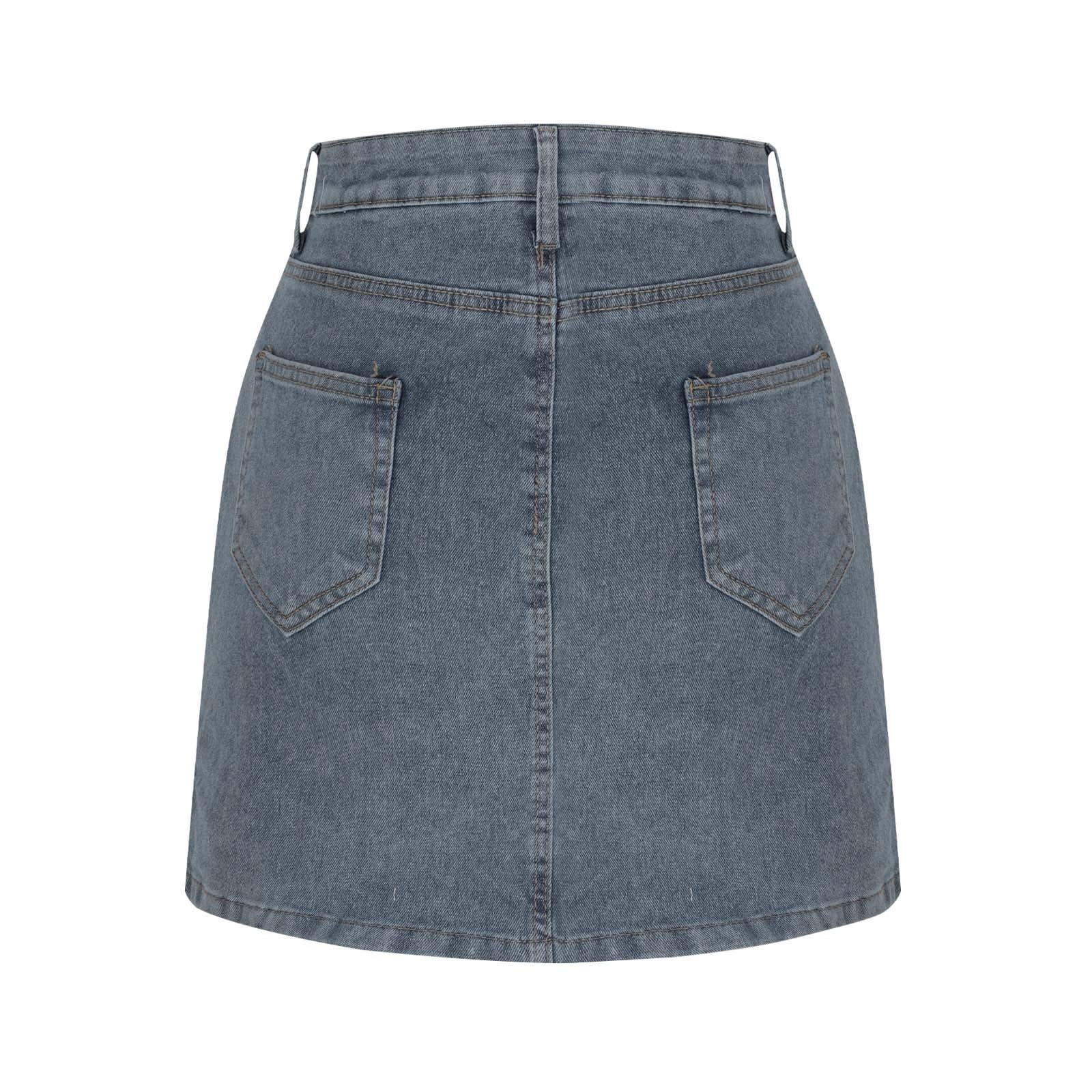 Women Wrap Mini Denim Skirts High Rise Jean Skirts Solid Color Button Belted Denim Skorts Side ...