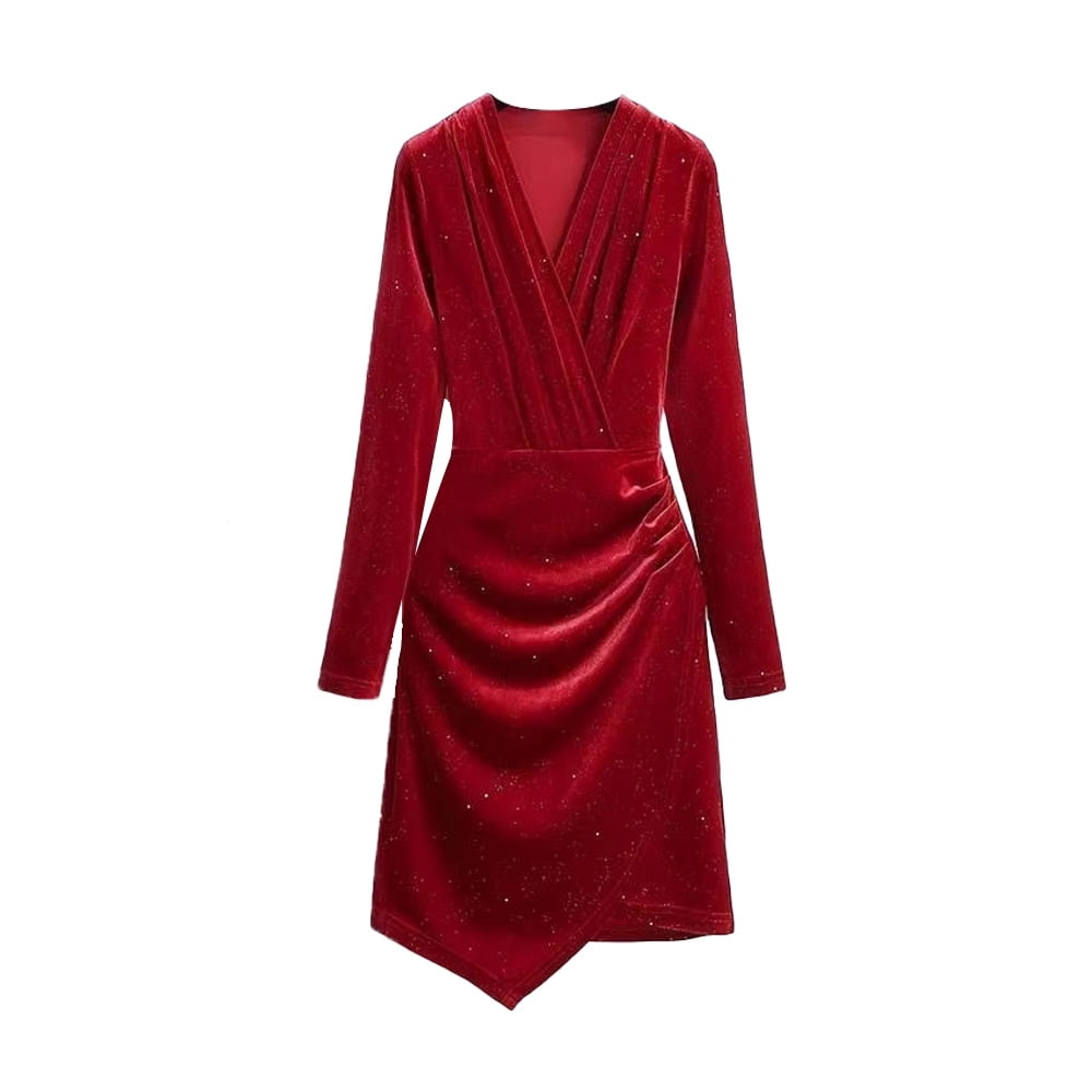 Women Wrap V Neck Long Sleeve Ruched Bodycon Cocktail Party Dressredxl,g69011