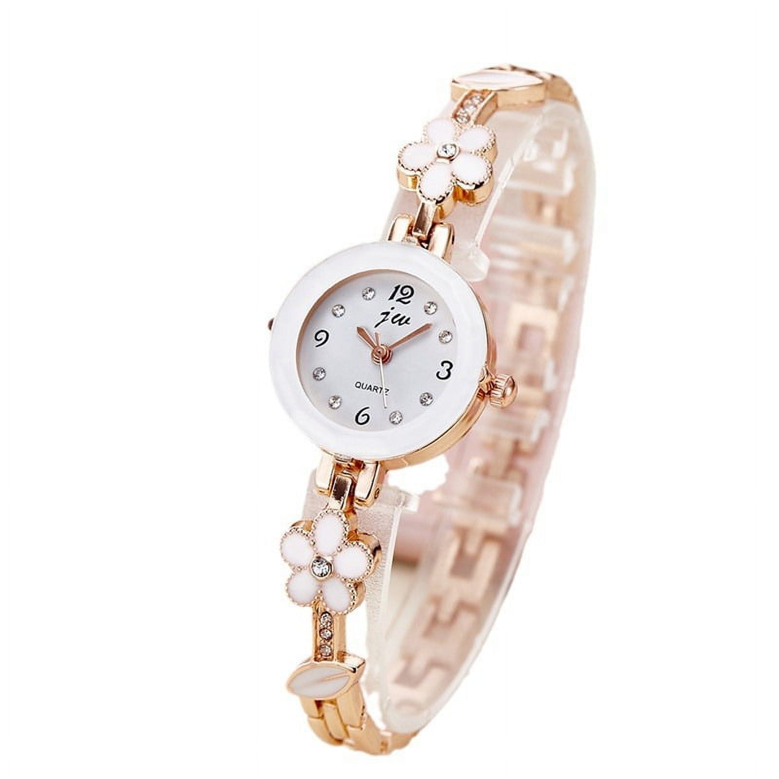 Women Wrist Quartz Watch Round Small Dial Number Easy Read Floral Chain ...