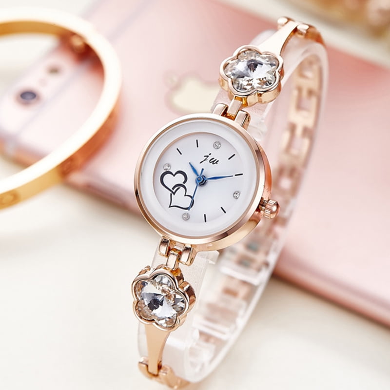 Women Wrist Quartz Watch Round Small Dial Number Easy Read Floral Heart ...