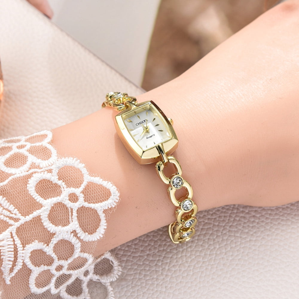 Women Wrist Quartz Watch Round Small Dial Number Easy Read Rhinestone ...