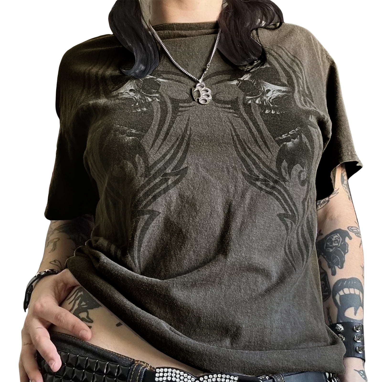 Women Y2K Fairy Grunge Short Sleeve Shirt Top Vintage Graphic T-Shirts ...