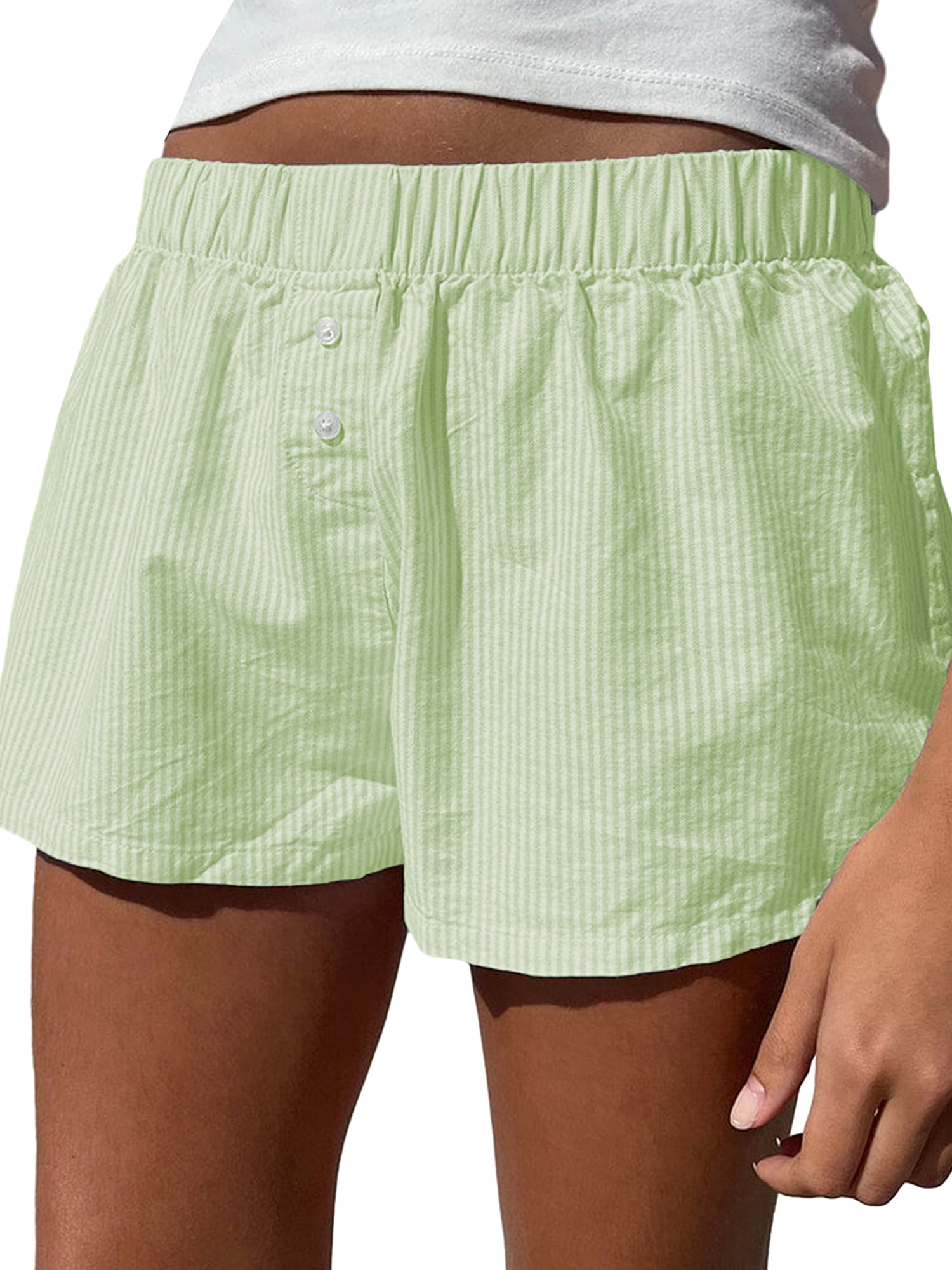 Women Y2K Plaid/Striped Shorts Elastic Low Rise Cute Pajama Boxer ...