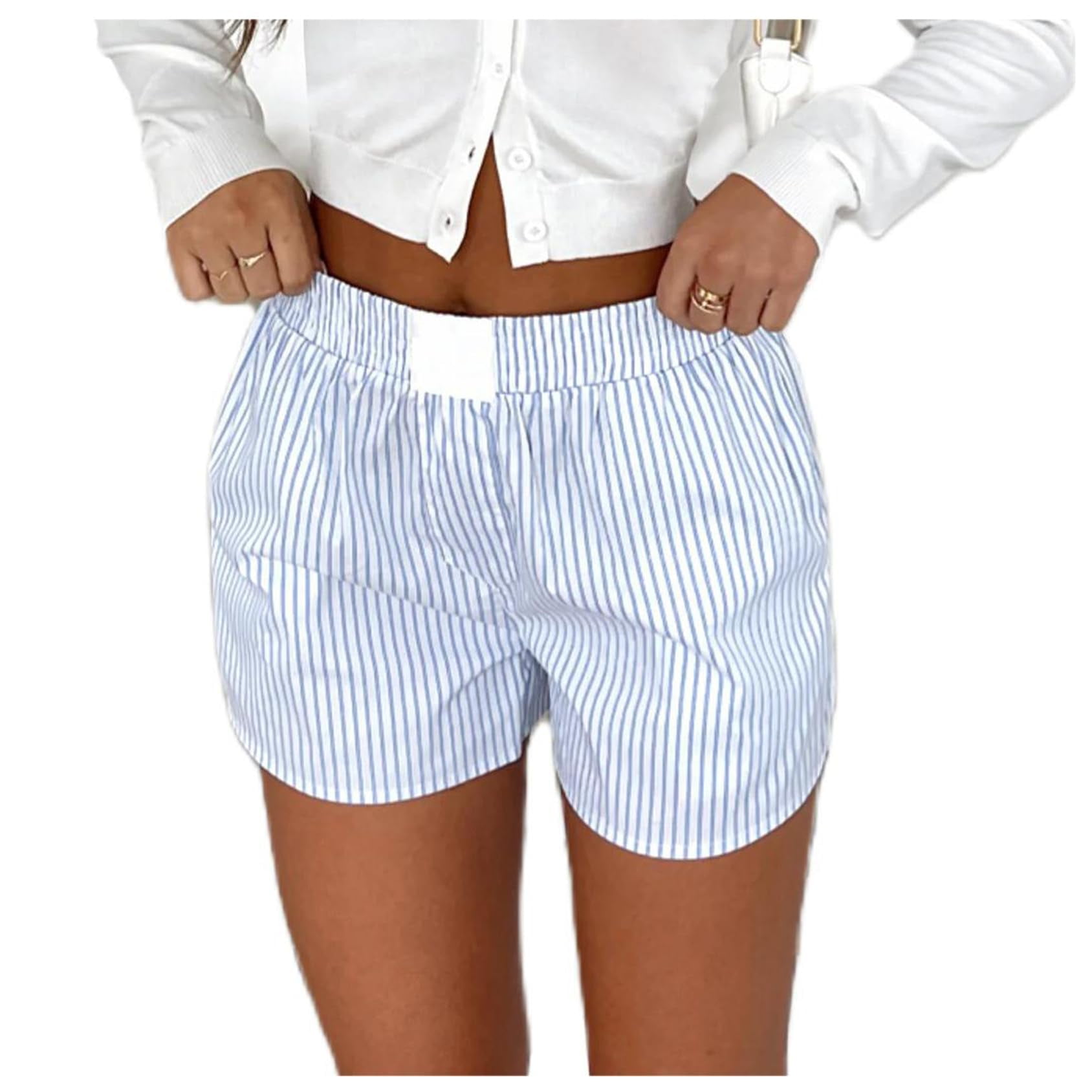 Women Y2K Striped Shorts Elastic Waist Cute Pajama Boxer Shorts Summer ...