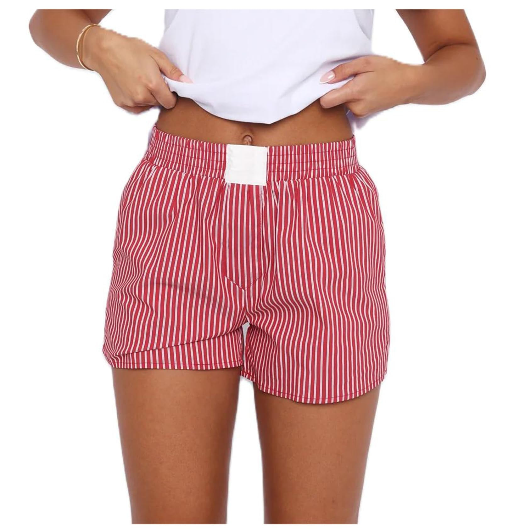 Women Y2K Striped Shorts Elastic Waist Cute Pajama Boxer Shorts Summer ...