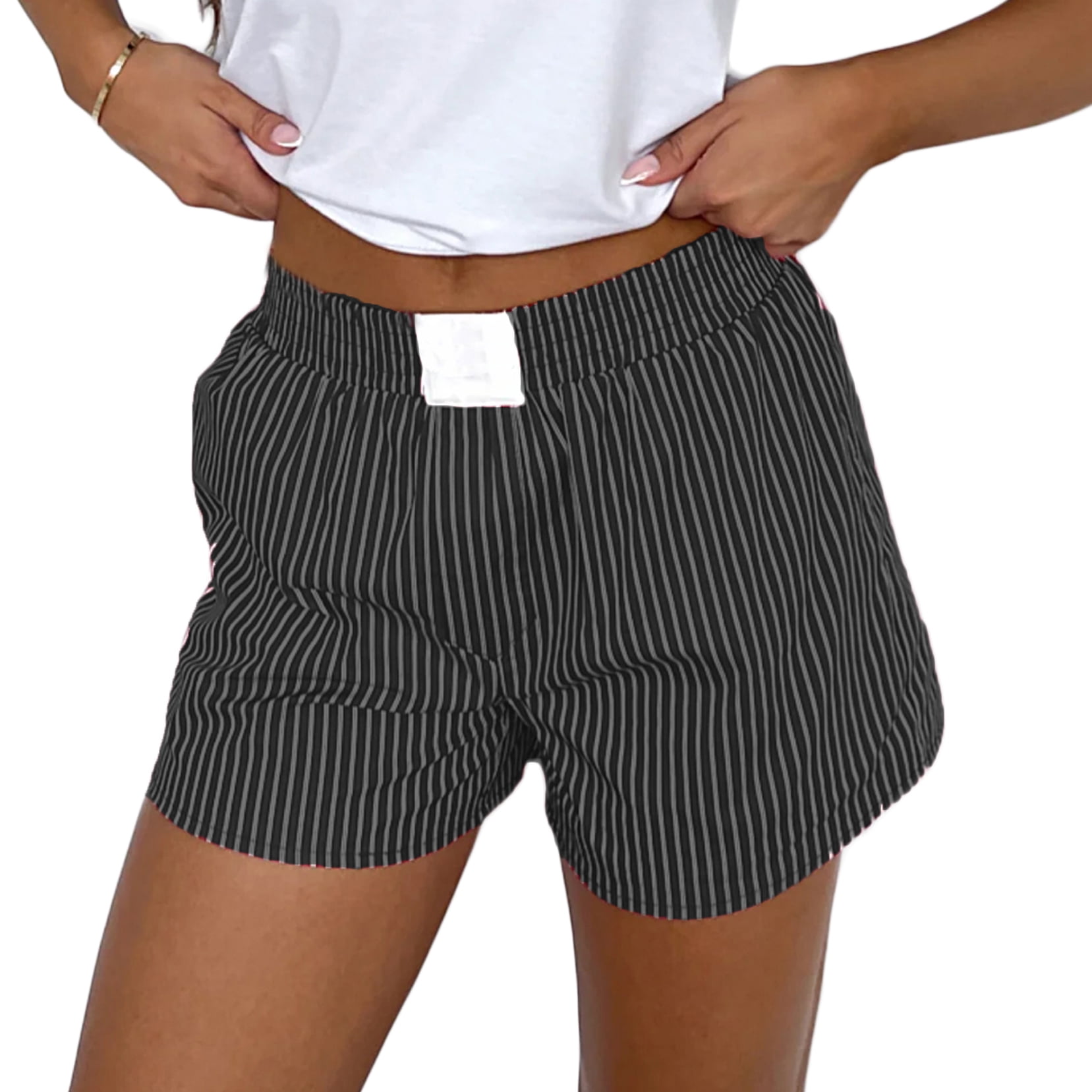 Women Y2K Striped Shorts Elastic Waist Cute Pajama Boxer Shorts Summer ...