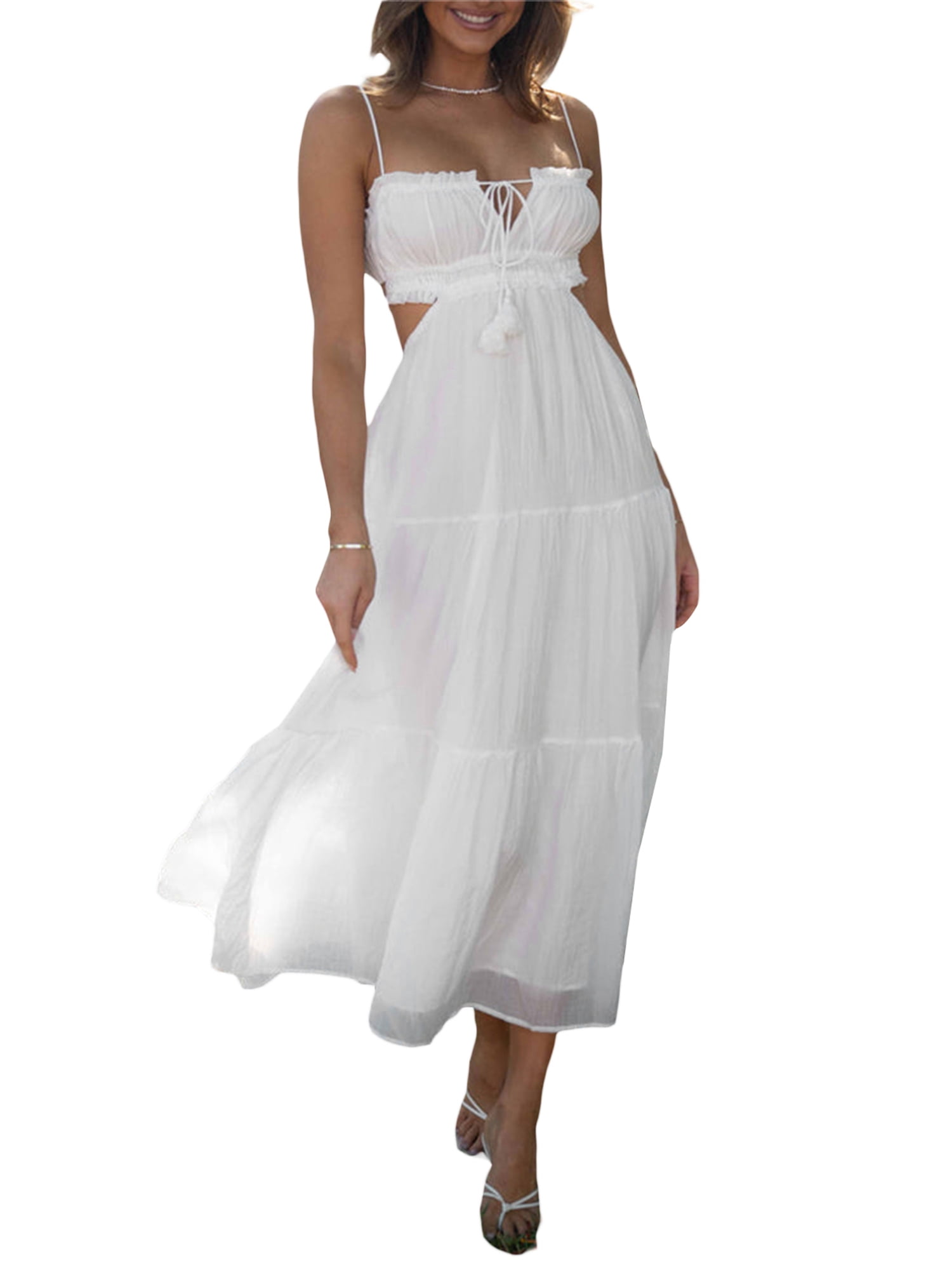 Women Y2k Bodycon Long Dress Backless Flowy Maxi Dress Spaghetti Strap ...