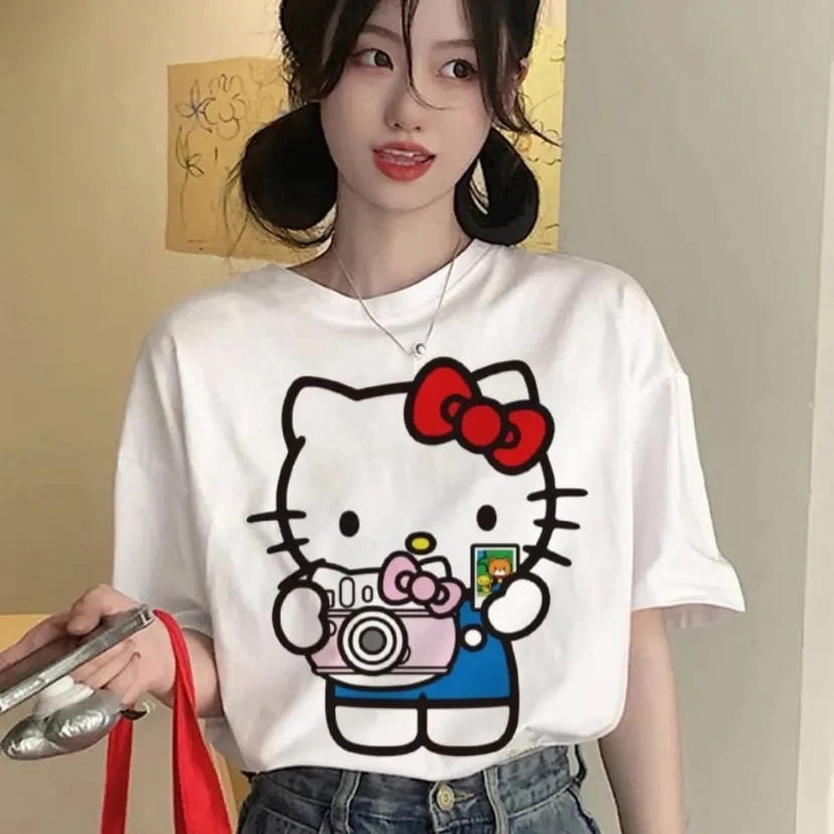 Women Y2k Crop Tops Anima Print Harajuku Hello kitty T-Shirts Short ...