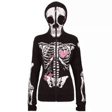 CNSTORE Y2K Hoodie Full Zip Up Hoodie Over Face Women Men Skeleton Skull Print Hooded Aesthetic ...