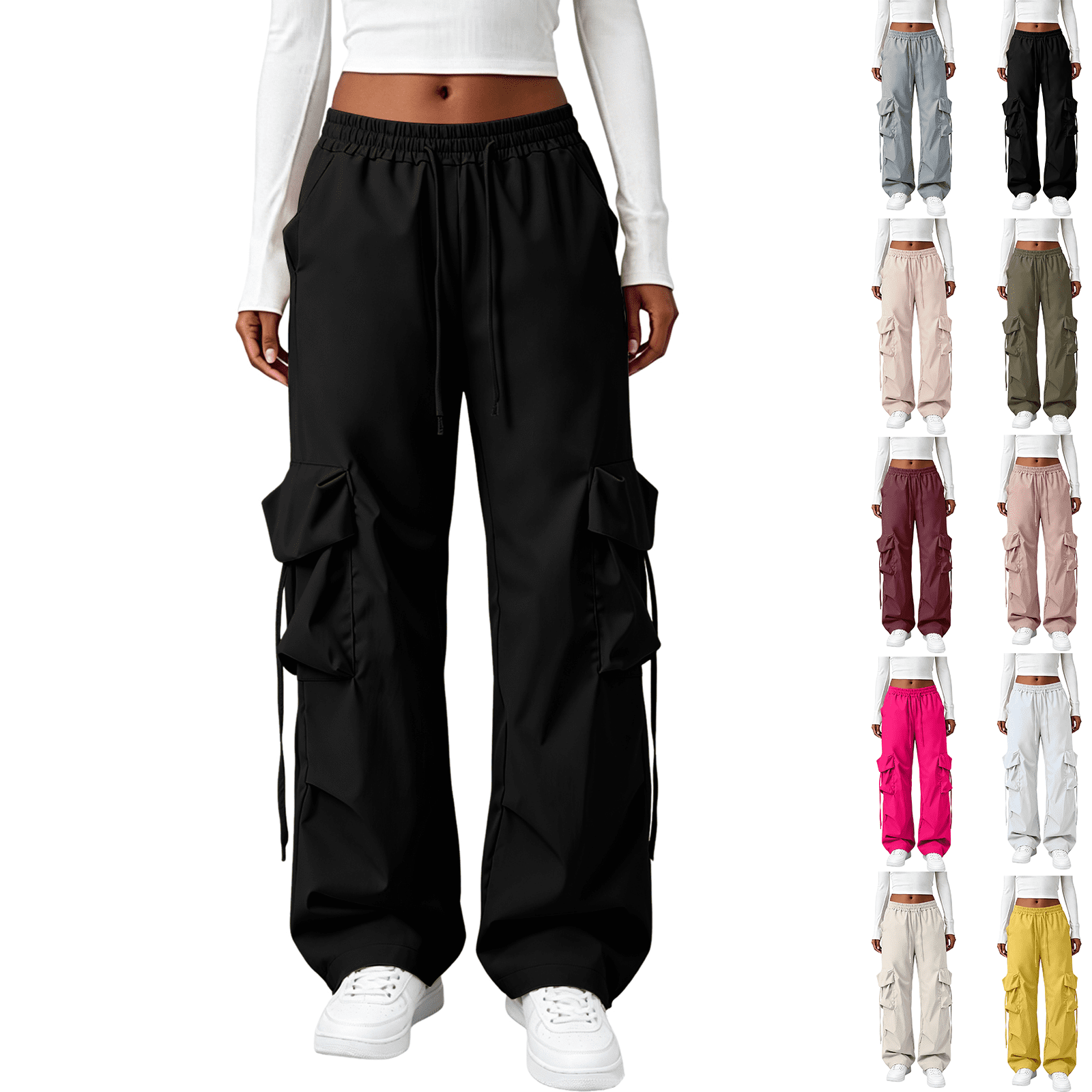 Women Y2k High Waisted Straight Leg Relaxed Fit Cargo Pants with ...