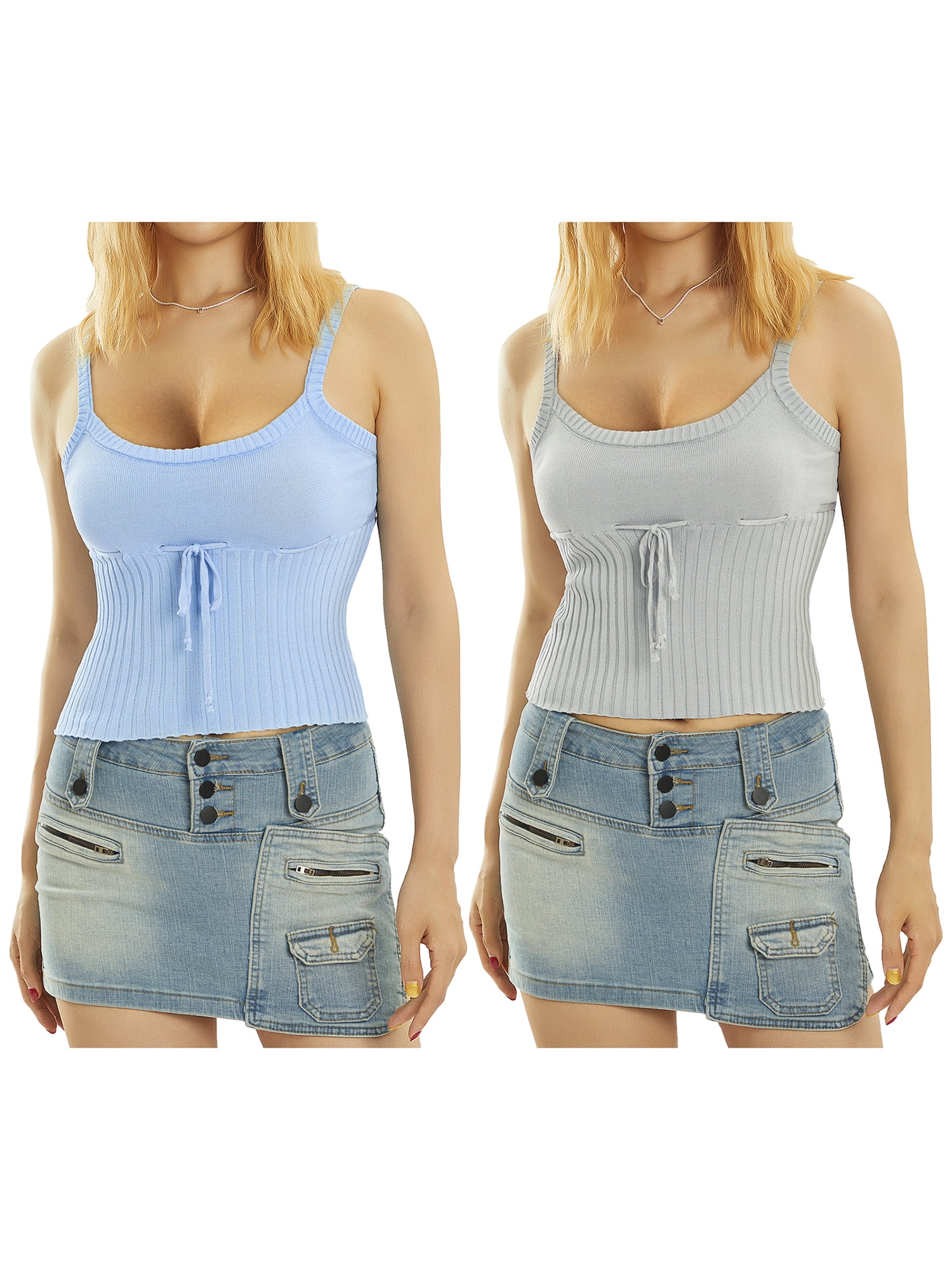 Women Y2k Knit Crop Top Fairy Grunge Spaghetti Strap Camisole 2000s