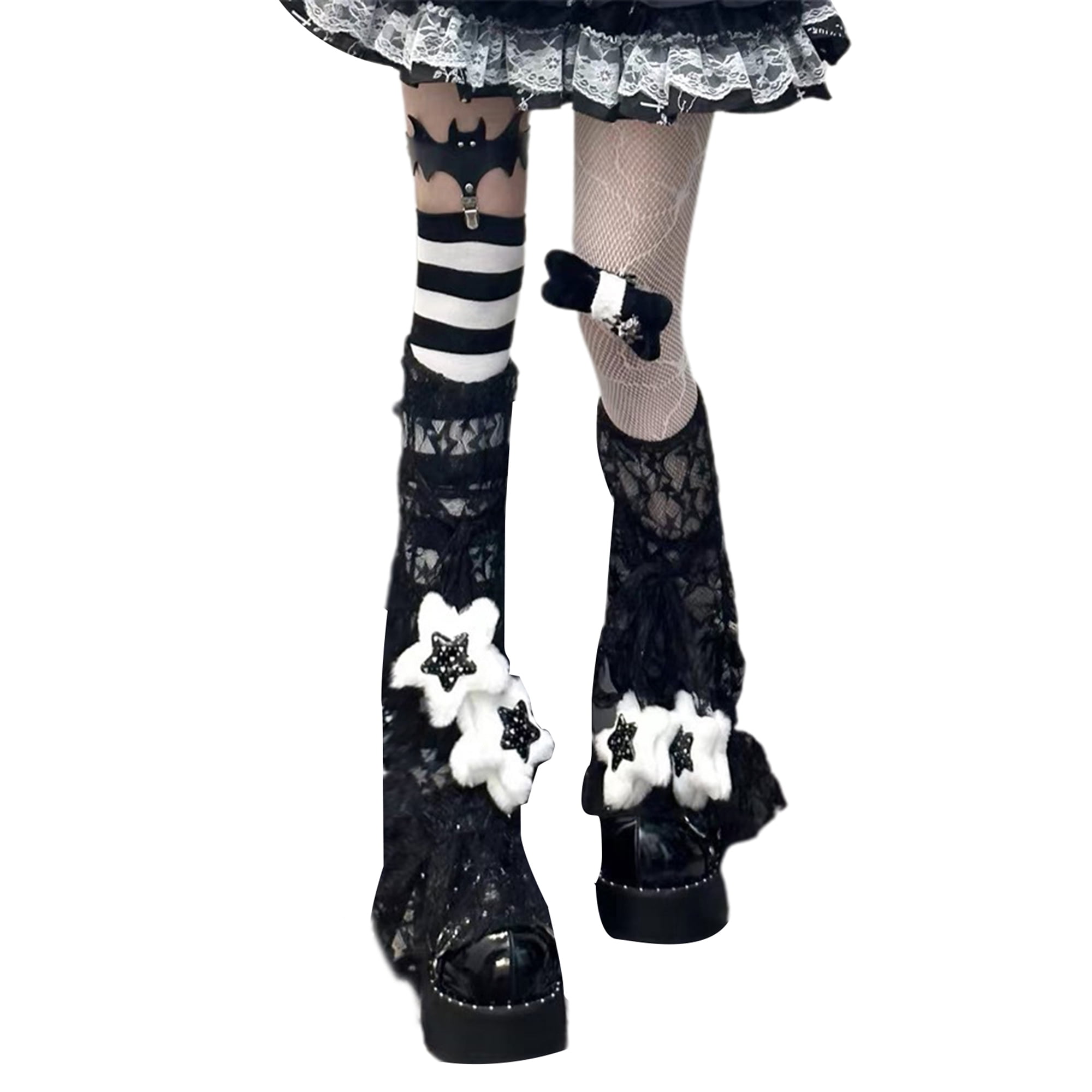 Women Y2k Lace Leg Warmers Gothic Lolita Leg Warmers Star Sheer Lace ...