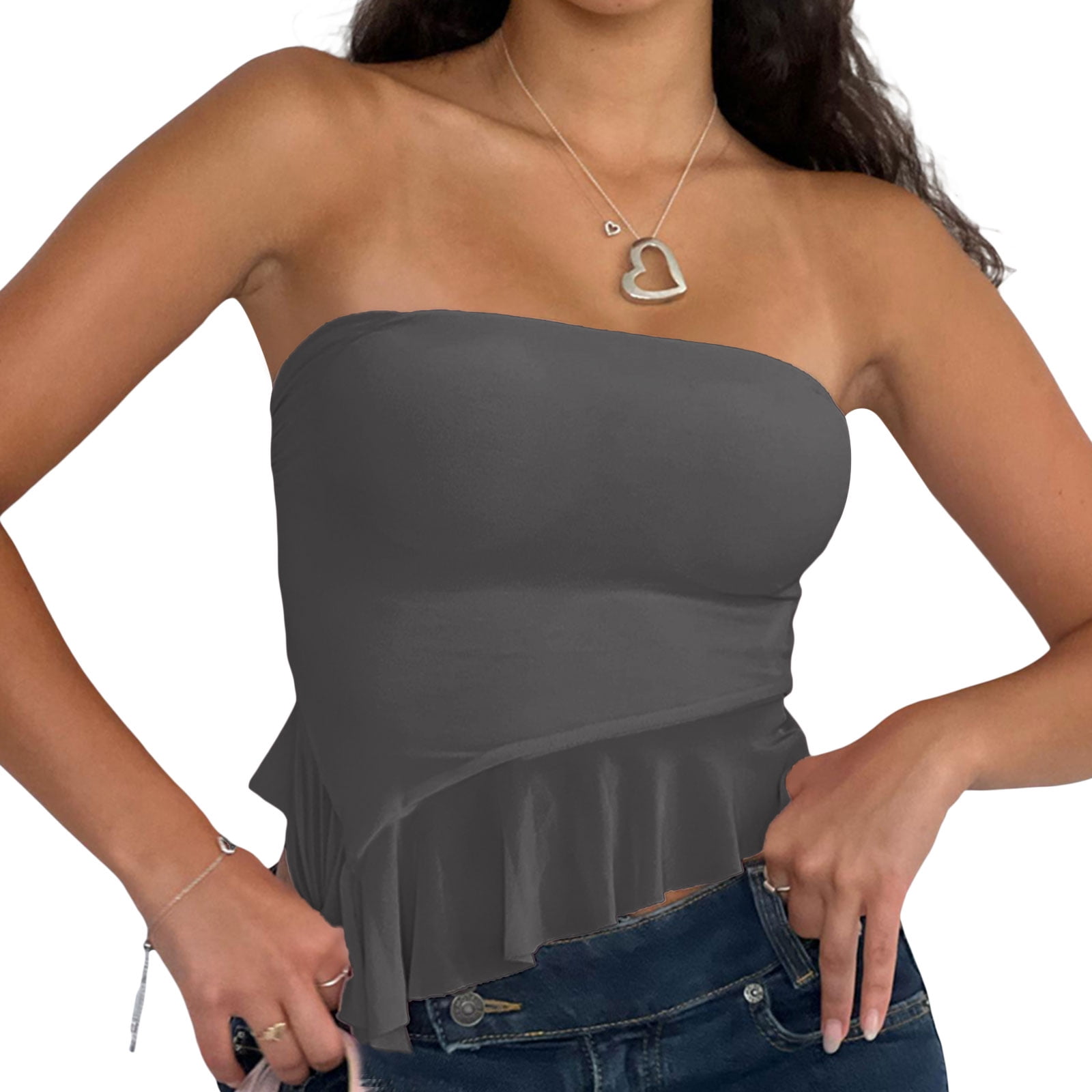 Women Y2k Lace Trim Off Shoulder Tube Tops Strapless See Through Crop ...