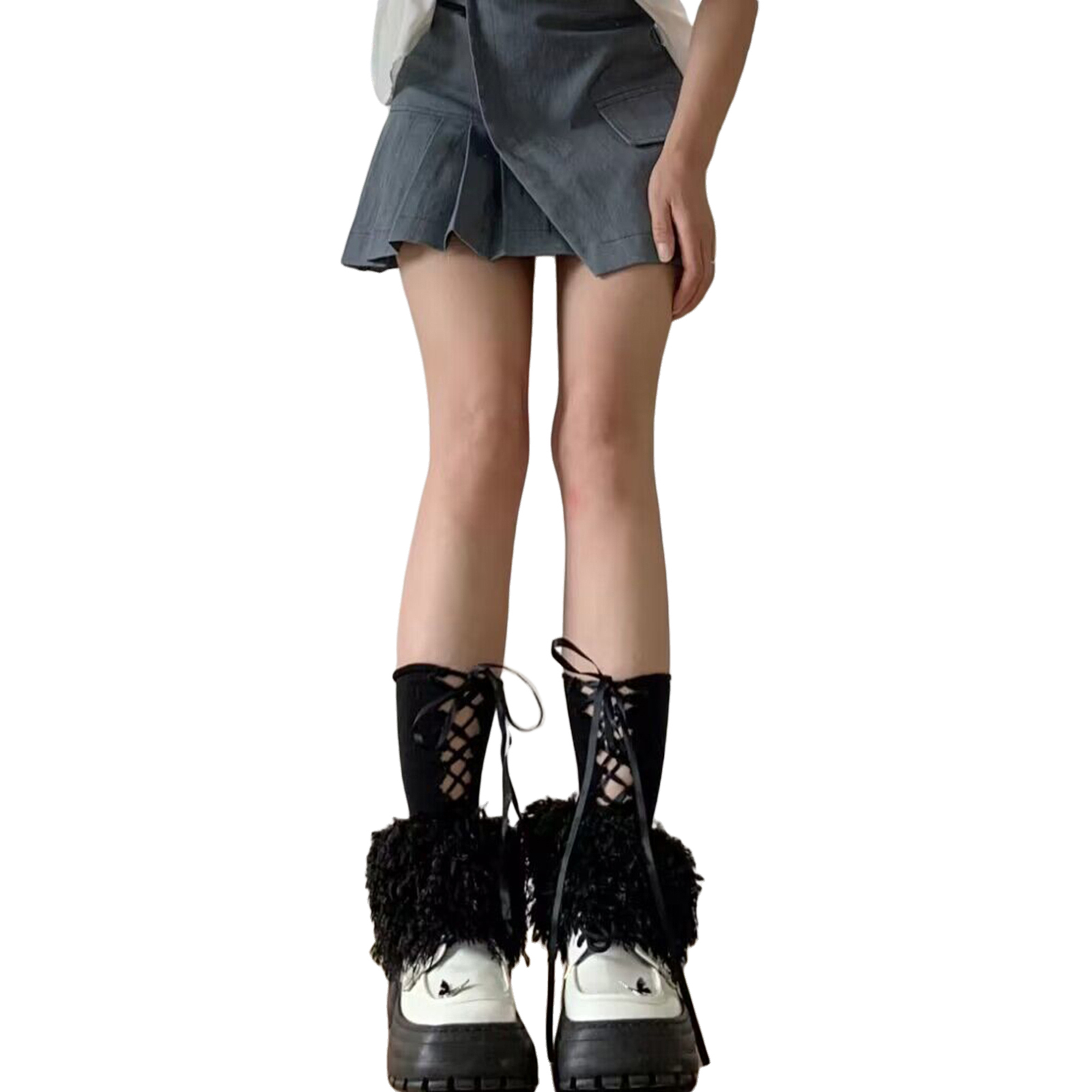 Women Y2k Leg Warmers Bandage Cutout Fuzzy Patchwork Socks Boot Cuffs ...
