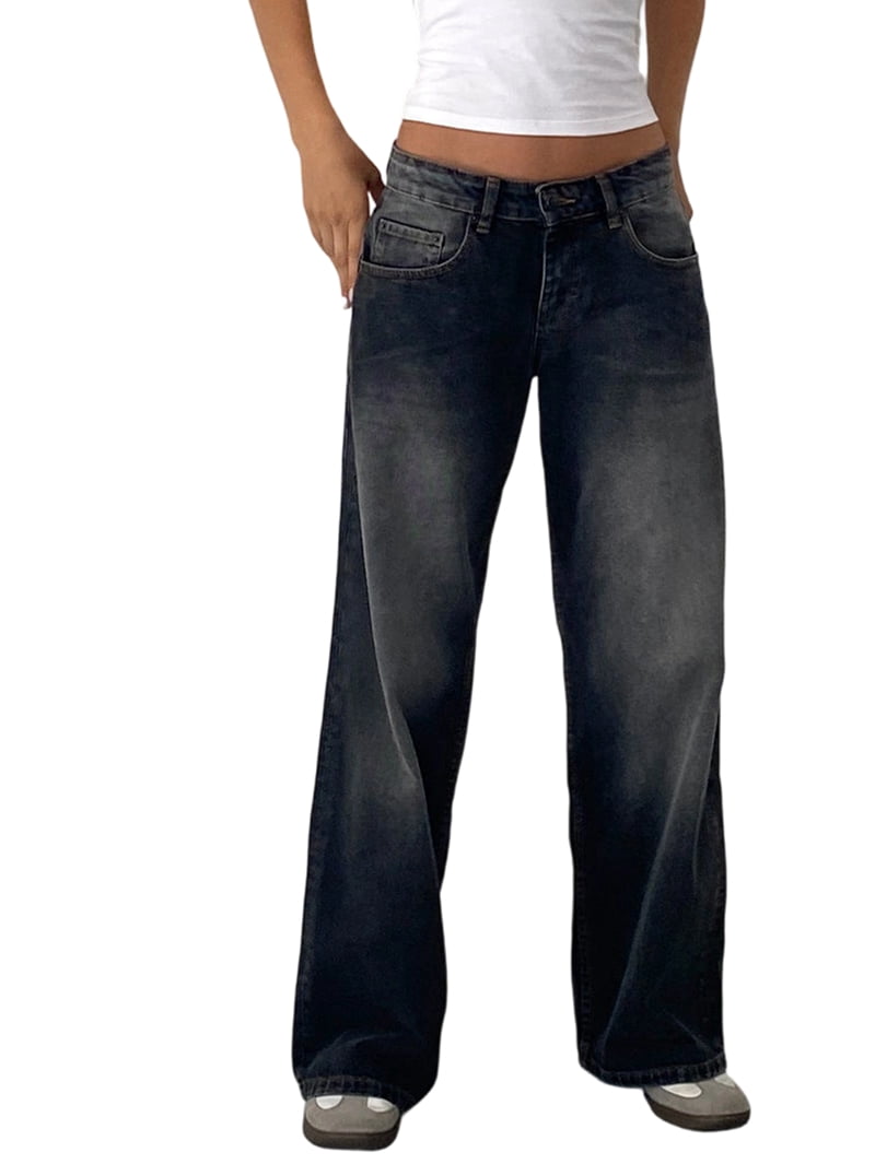 Women Y2k Low Rise Baggy Jeans Loose Fit Boyfriend Straight Wide Leg ...