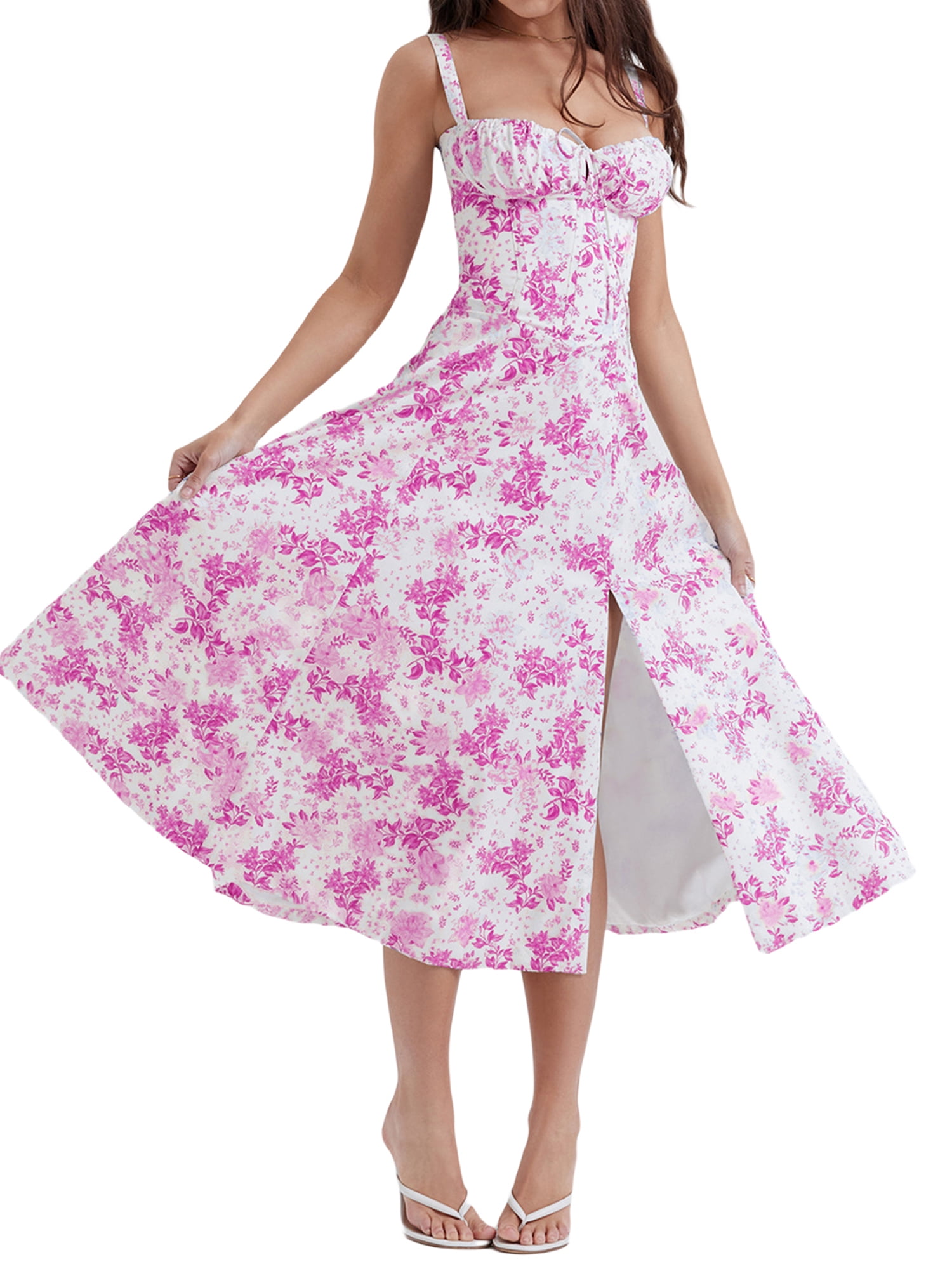 Women Y2k Midi Corset Dress Sleeveless Low Cut Square Neck Flowy Long ...