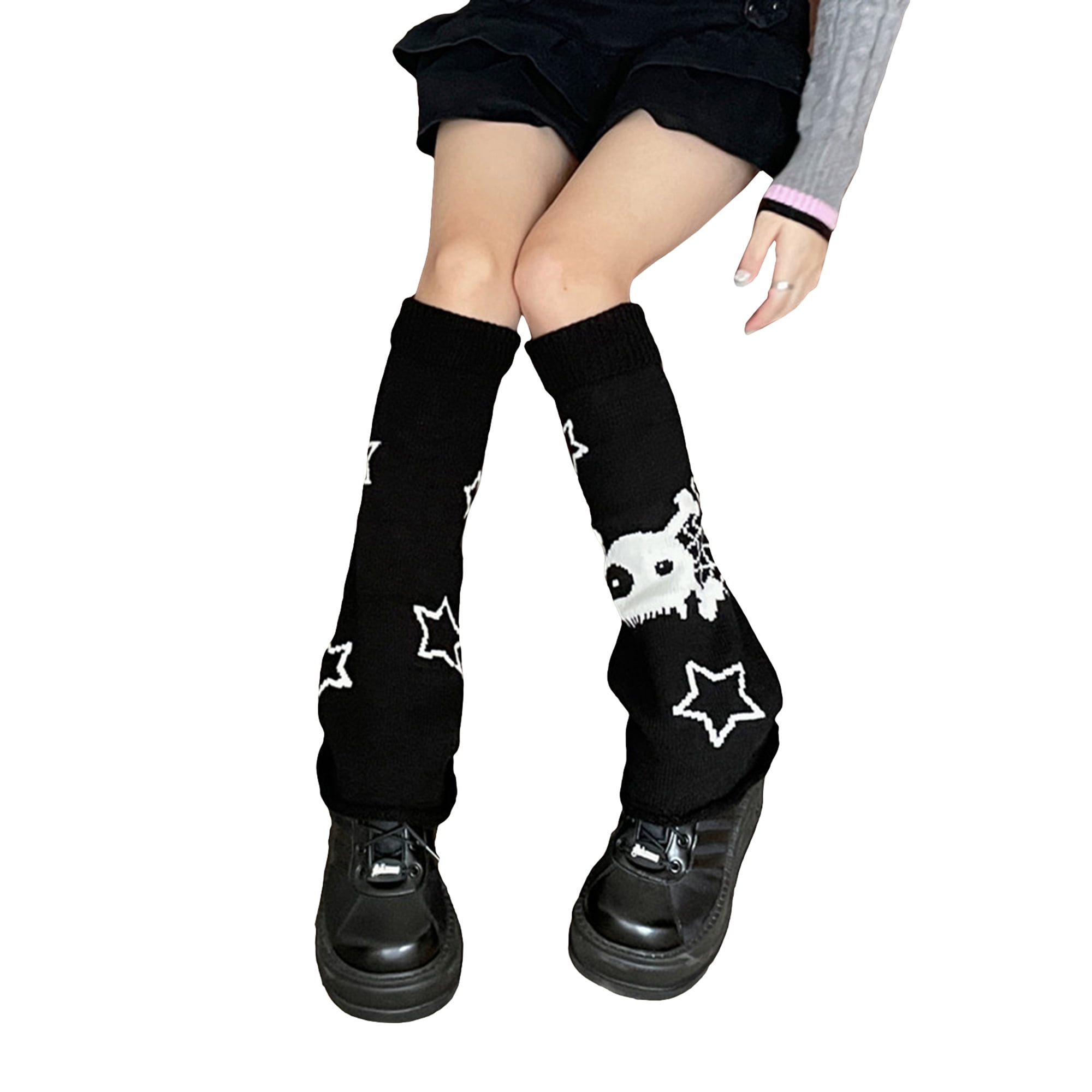 Women Y2k Star Skull Print Knitted Leg Warmers Socks Punk Girls ...