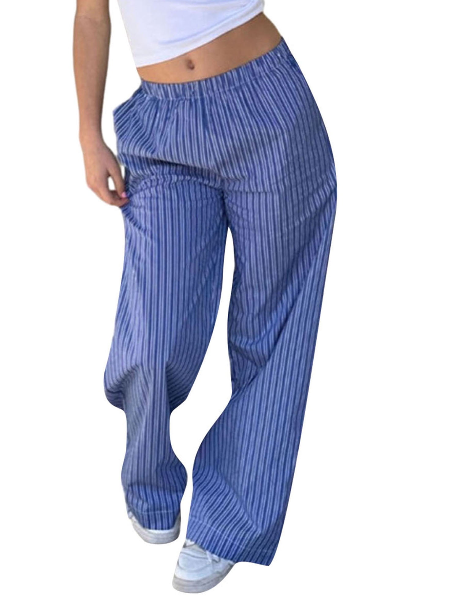 Women Y2k Striped Pants Elastic High Waist Wide Leg Lounge Women Y2k Striped Pants Elastic High Waist Wide Leg Lounge