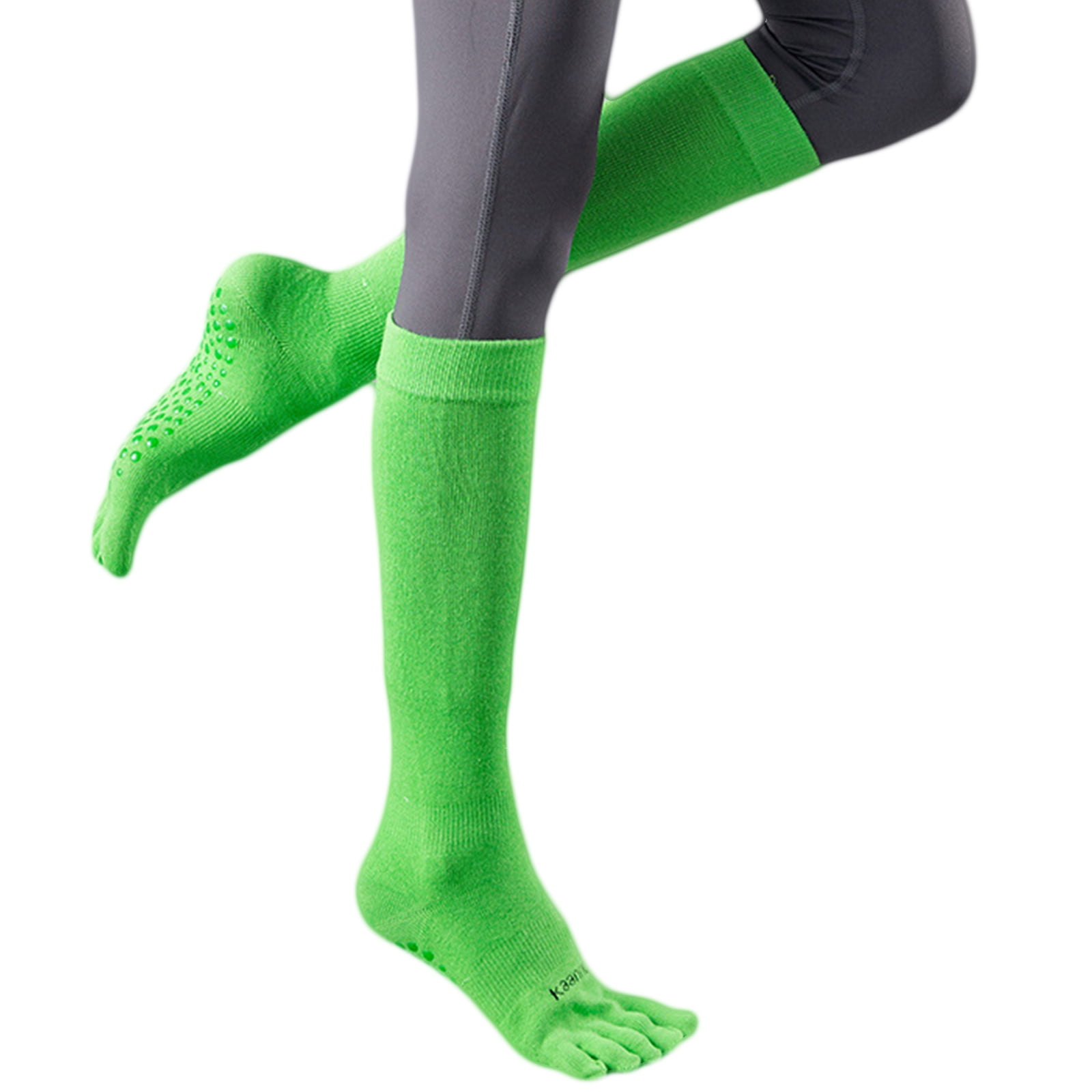 Women Yoga Knee High Non-Slip Socks Bright Solid Color Five Finger Long ...