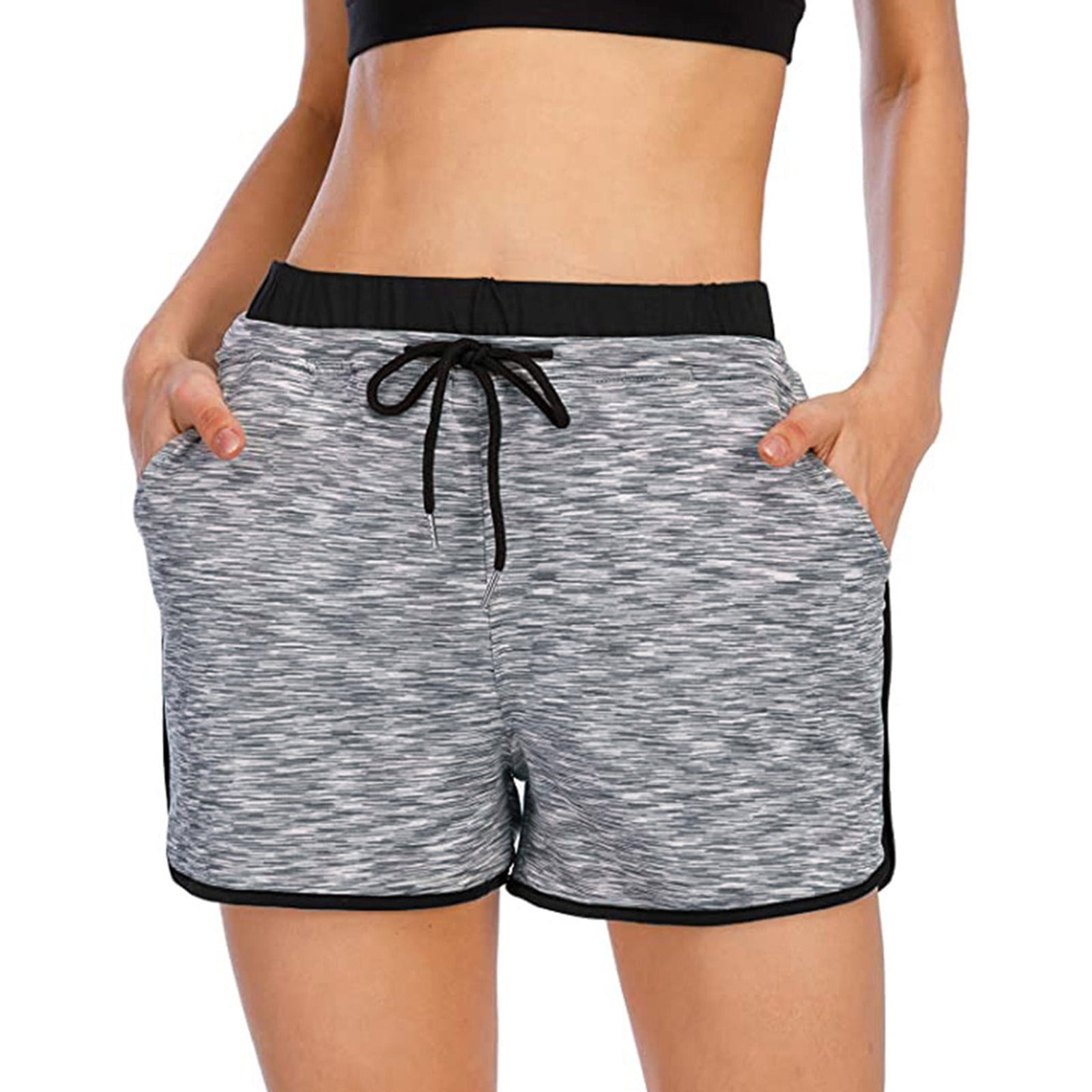 Women Yoga Running Shorts Mid Waisted 2 in 1 Workout Athletic Sport ...