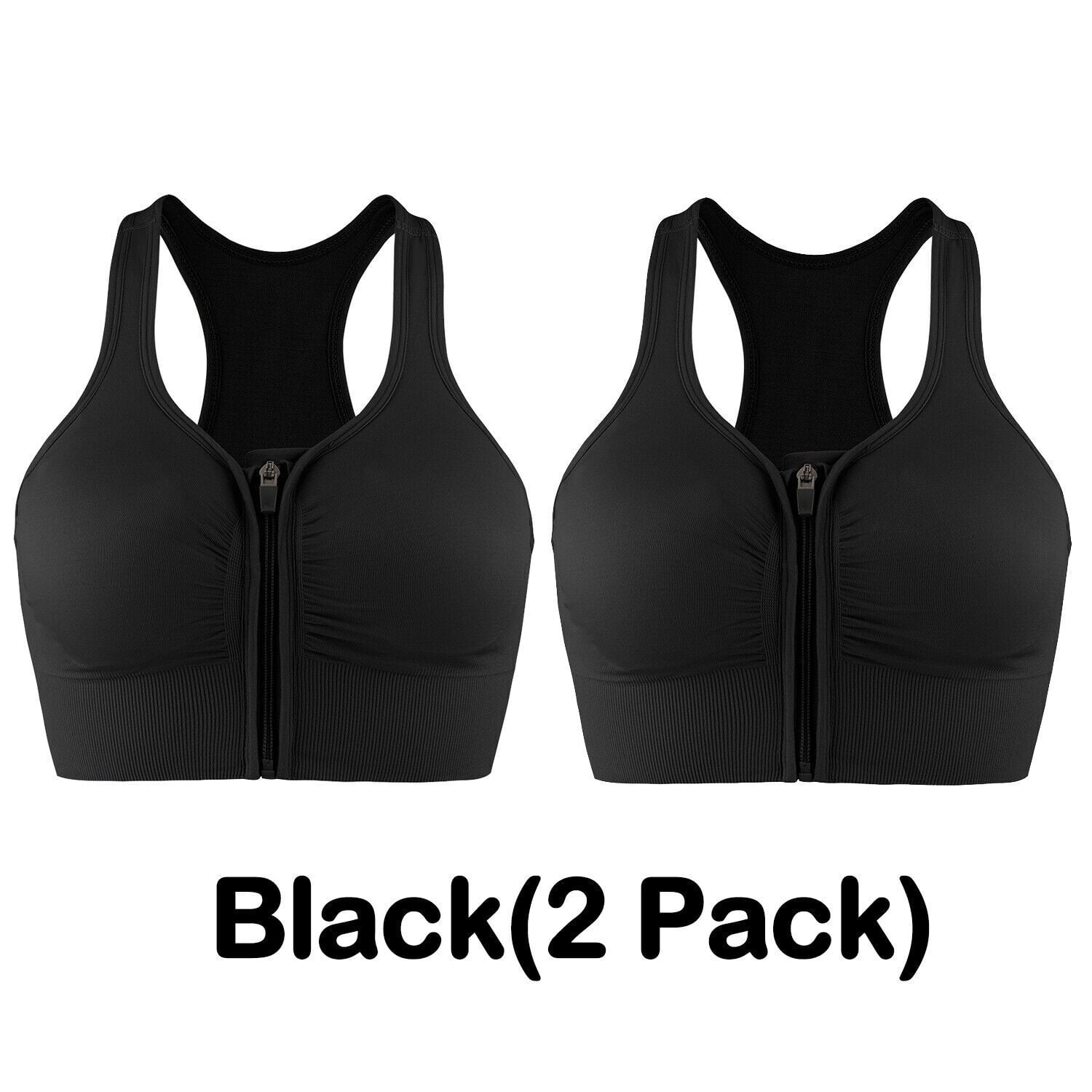 Women Zip Front Sports Bra Wireless Post-Surgery Bra Active Yoga Gym ...