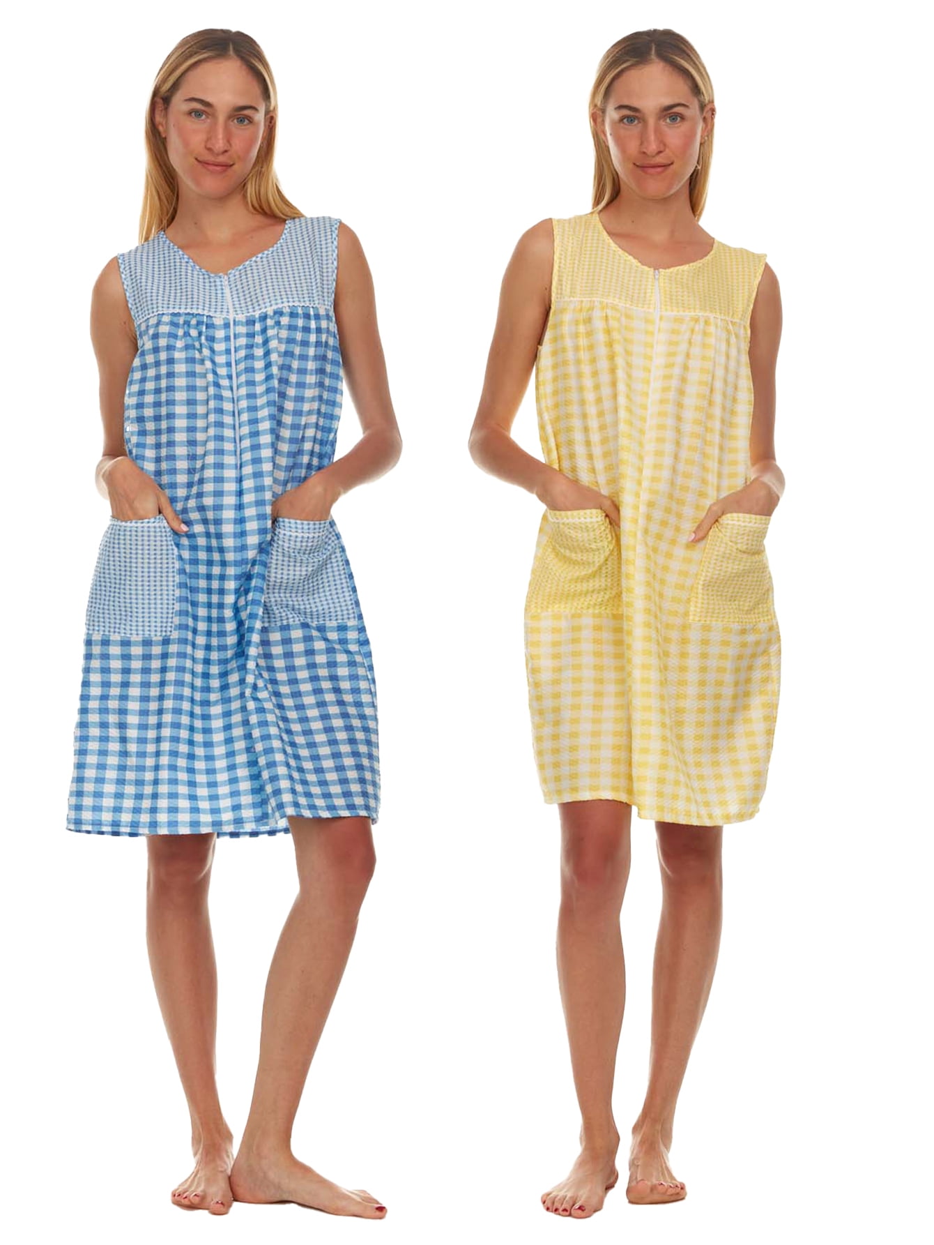 Women Zipper Front Duster Sleeveless Female Nightgowns 2 Color Pack ...