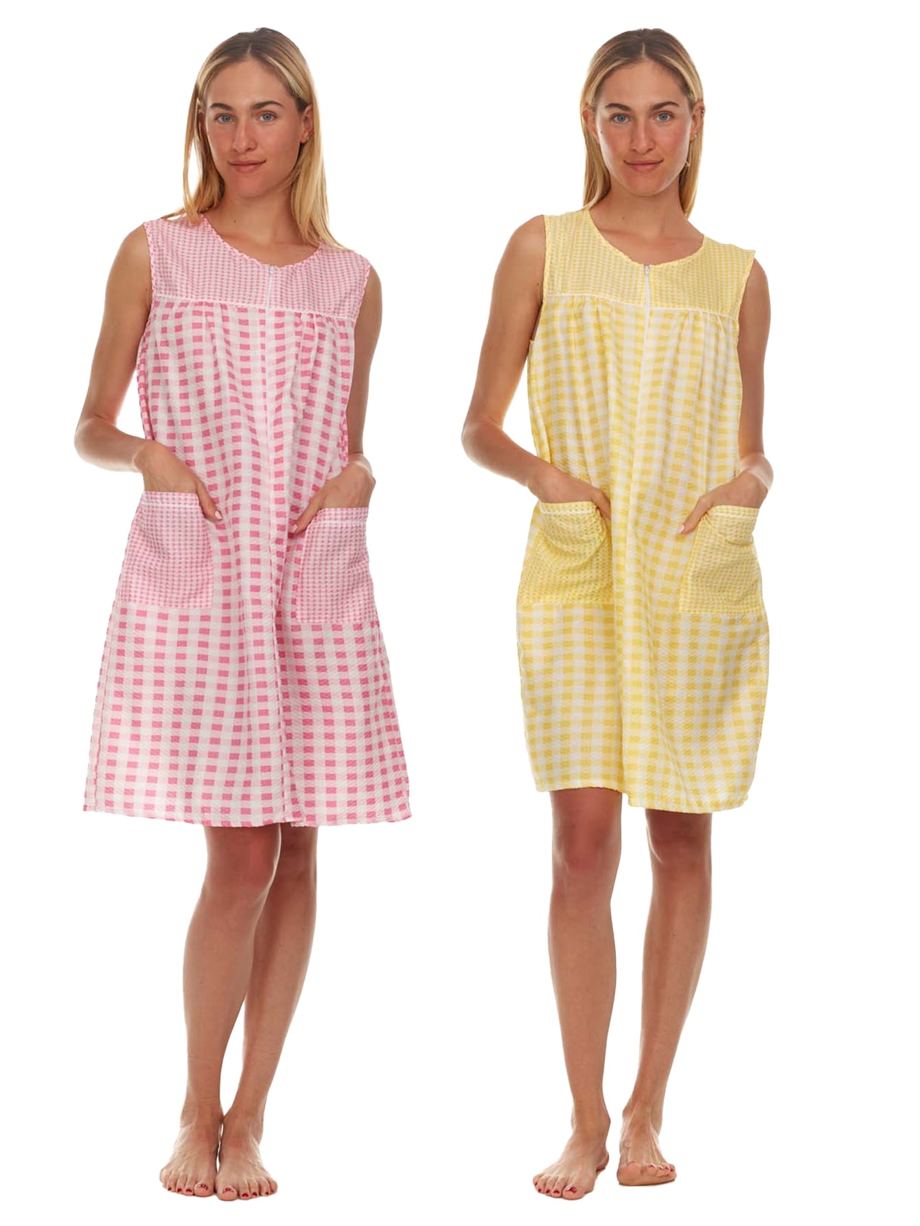 Women Zipper Front Duster Sleeveless Female Nightgowns 2 Color Pack ...