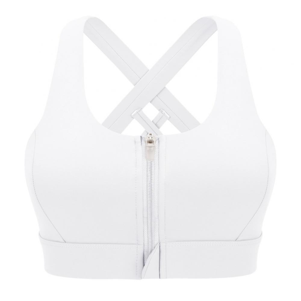 Women Zipper Front Sports Bra High Impact Criss cross Strappy Back ...