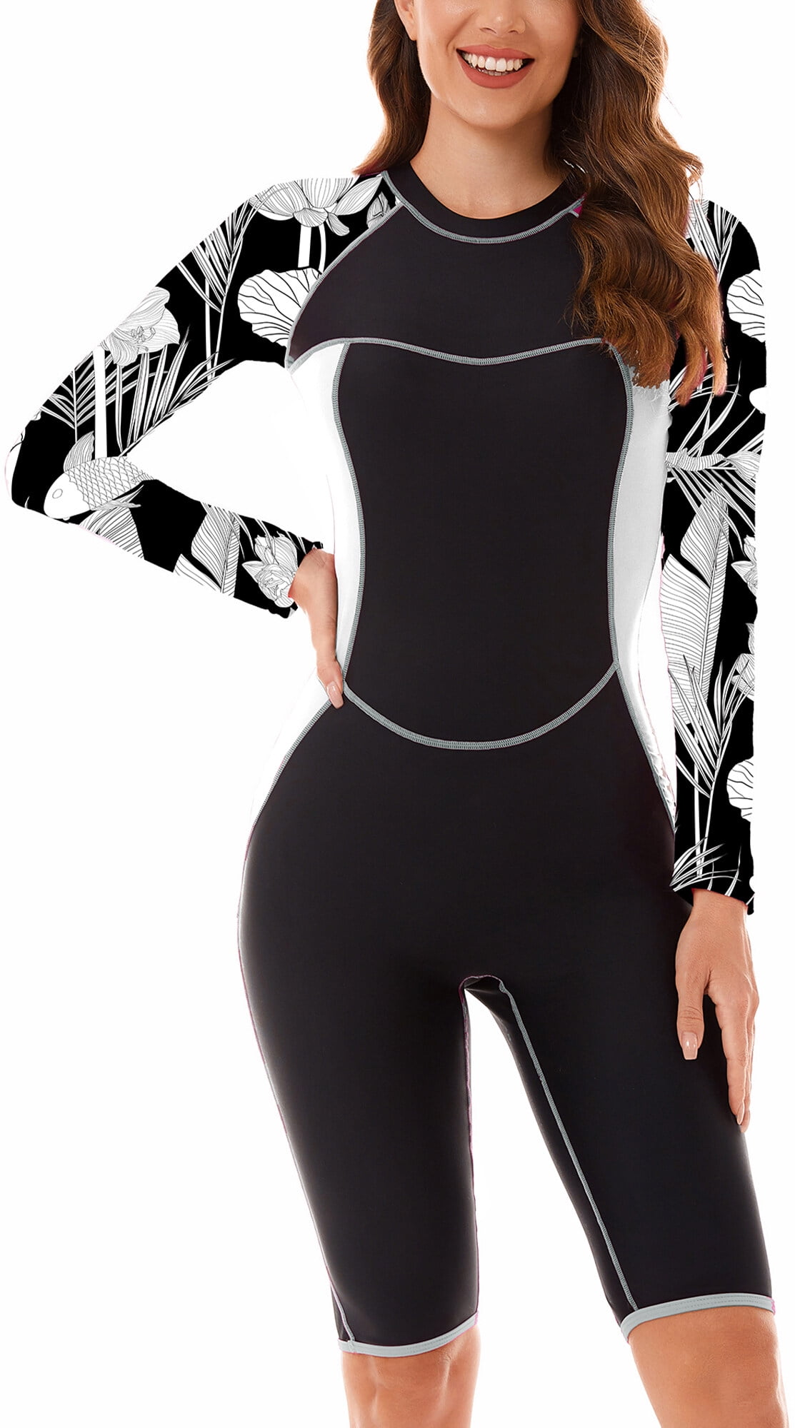 Women Zipper Swimsuits One Piece UV Protection Rash Guard Long Sleeve ...