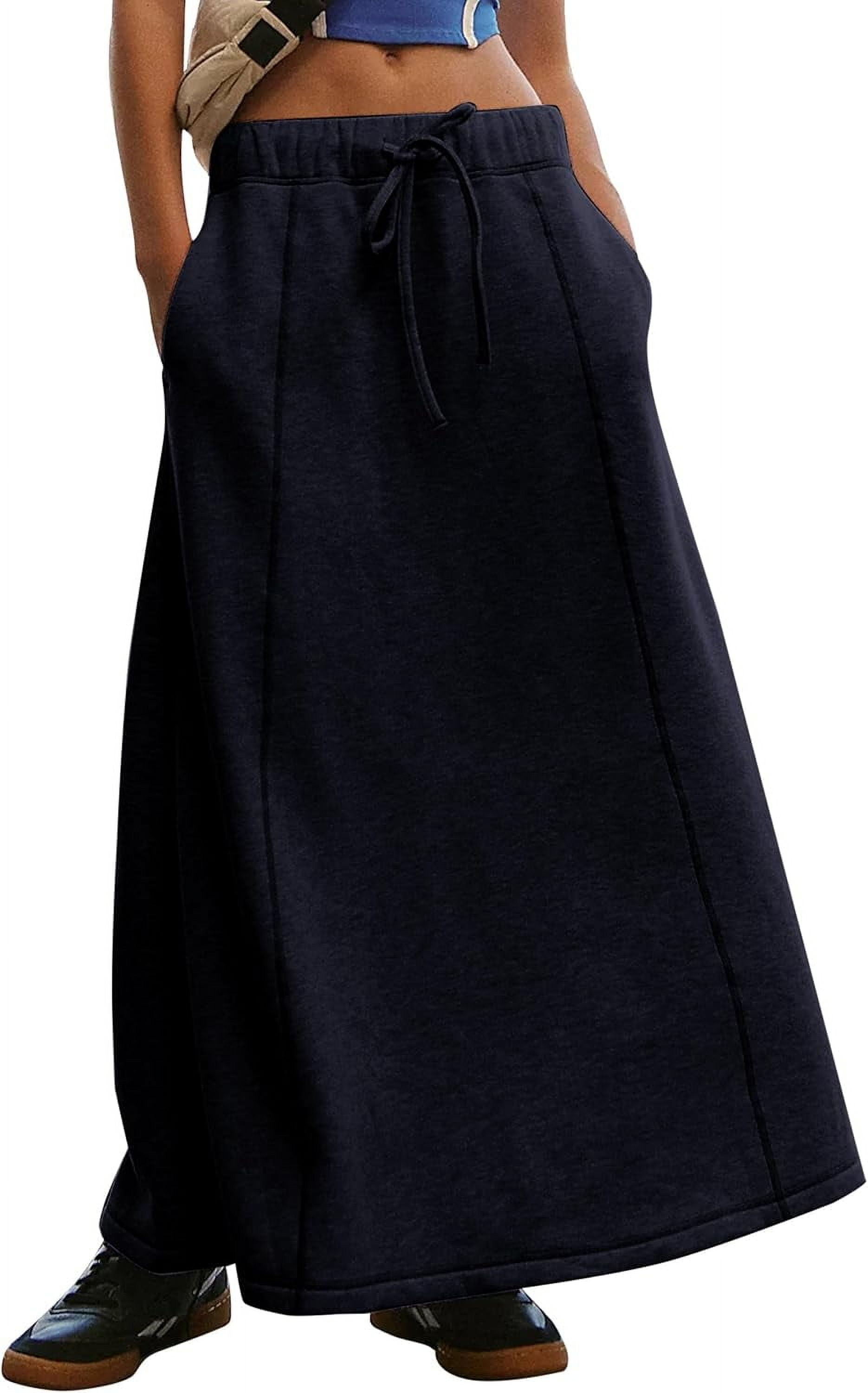 Women a Line Cotton Long Skirts Drawstring Waistband Maxi Skirts with ...