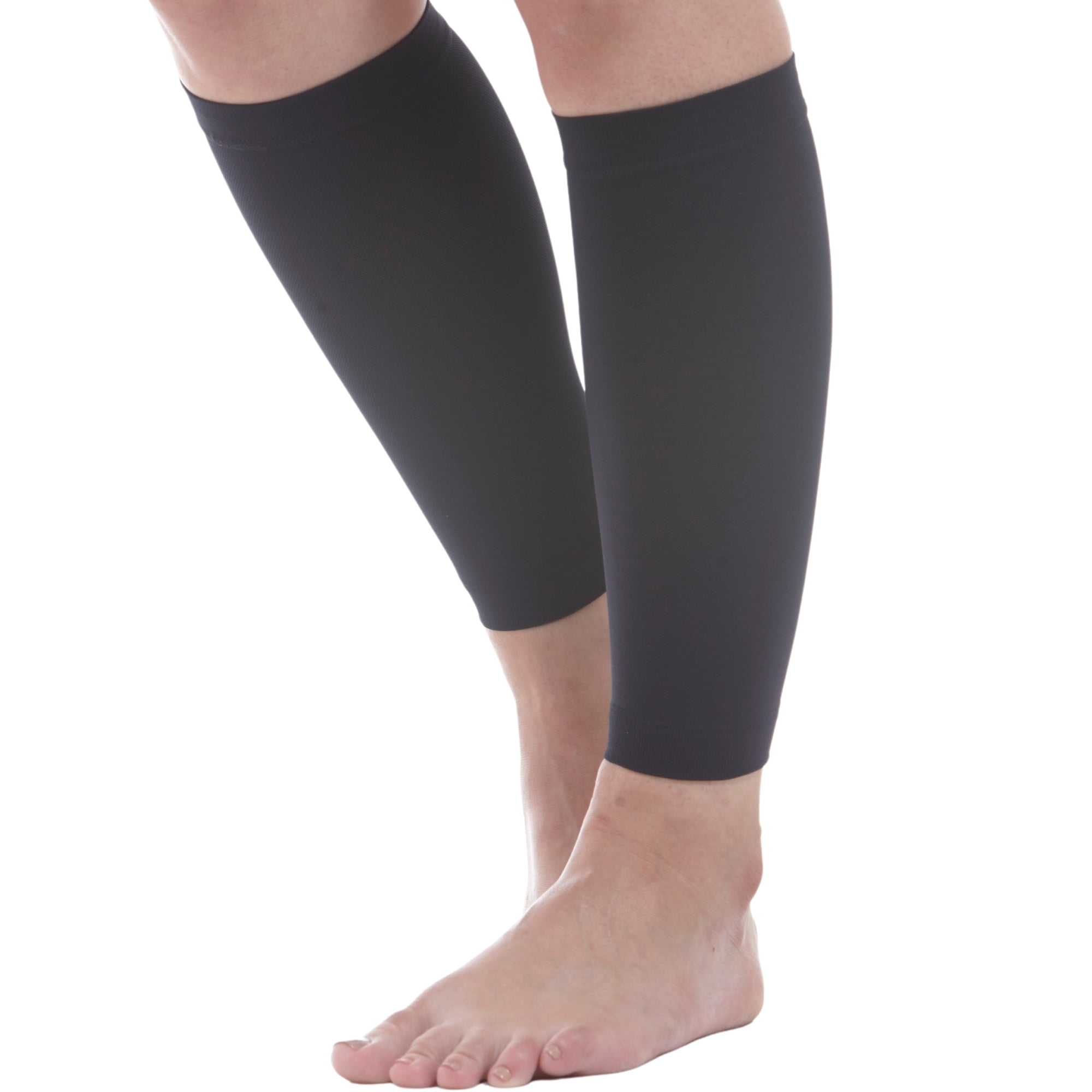 Women and Mens Opaque Compression Calf Sleeve 20-30mmHg - Black, Small ...