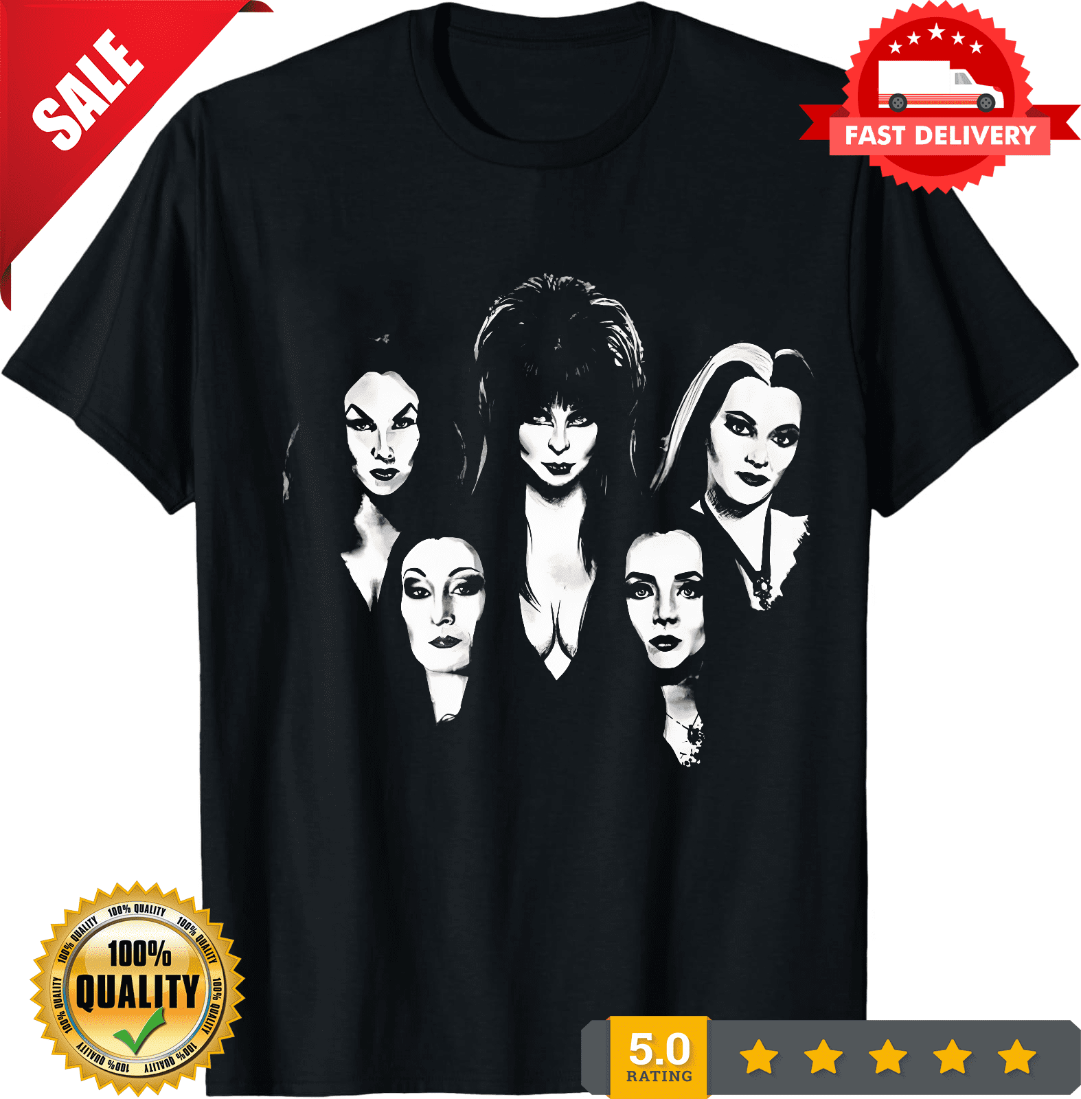 Women of Horror- Vampira, Morticia, Elvira, lily Short Sleeve Tee ...
