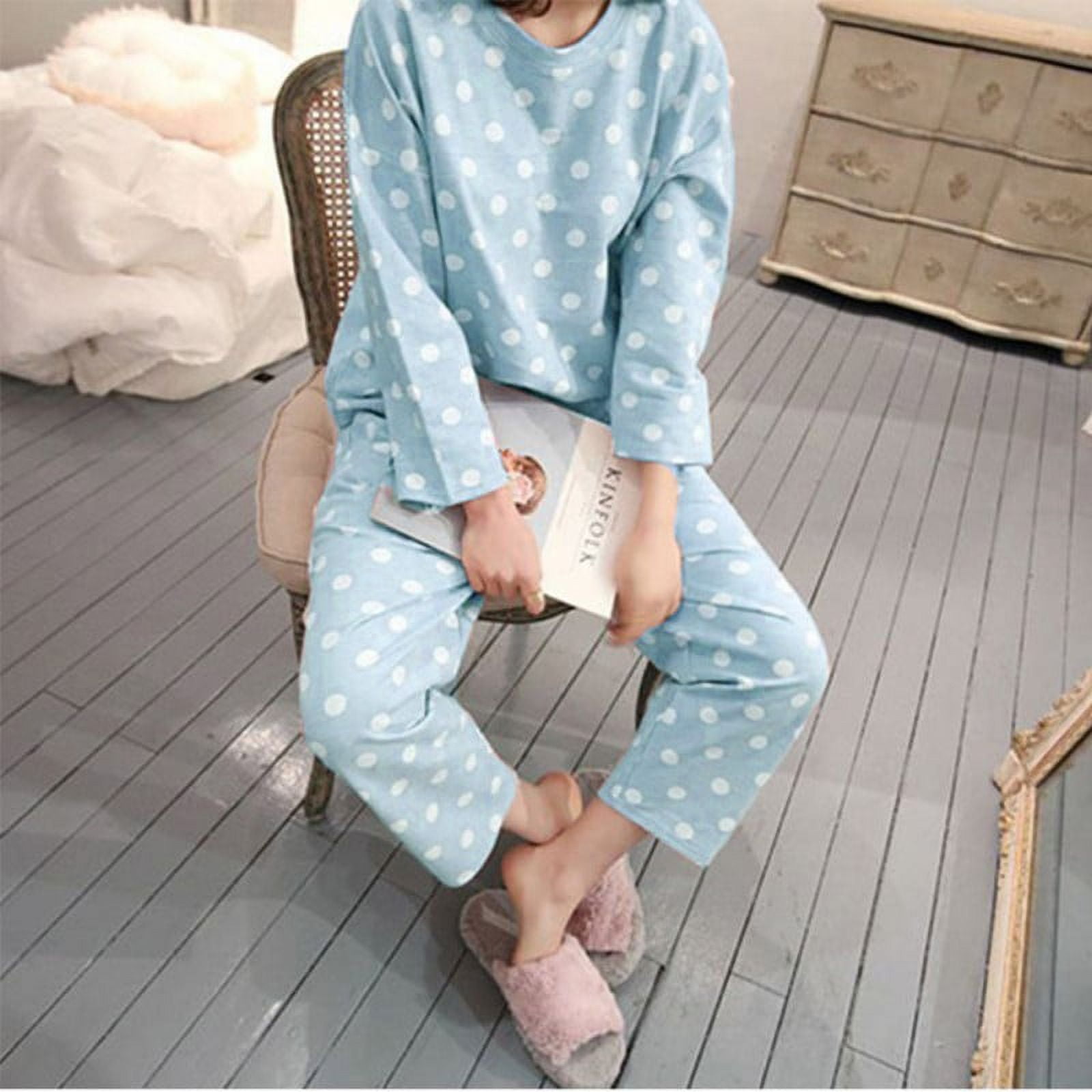 Women pajamas set Women Pyjamas Thick Flannel Polka Dot Print Female ...