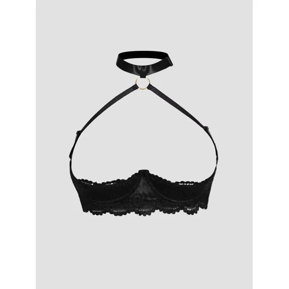 Women's 1/4 Cup Lace Bra Balconette Halter Lace Underwired Demi ...