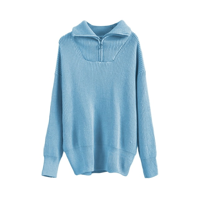 Women's 1/4 Zip Sweaters Long Sleeve Lapel Collar Solid Color Knit ...